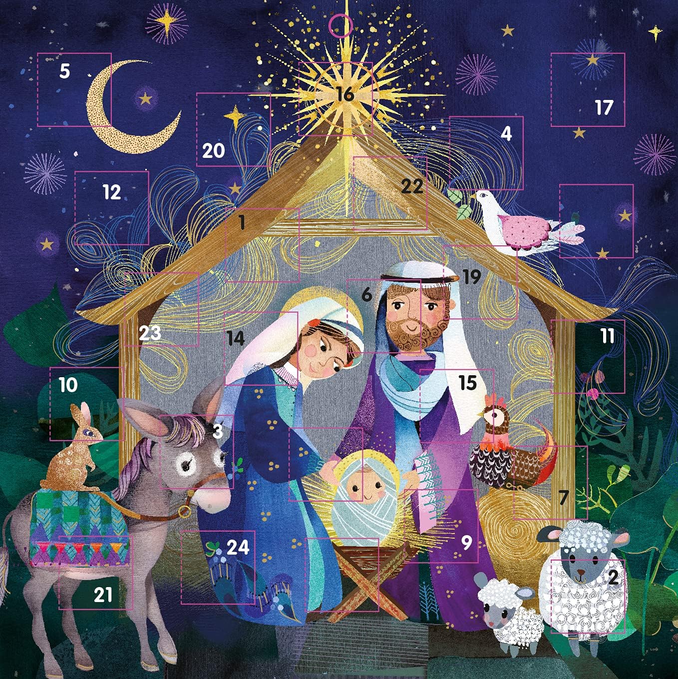 Advent Calendar The Nativity Religious with 24 Doors and White Mailing ...