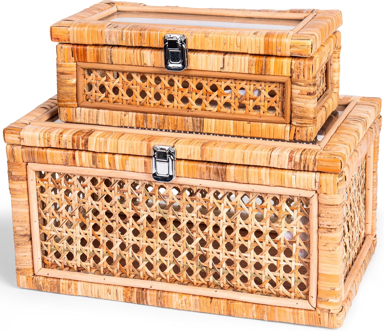 Amazon.com: AEDGS Set of 2 Handwoven Rattan Decorative Boxes with Glass ...