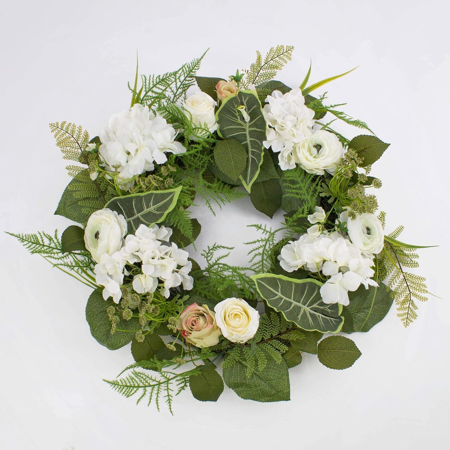 artplants.de Couronne décorative Estivale, Socle en rotin, Blanc, Ø ...