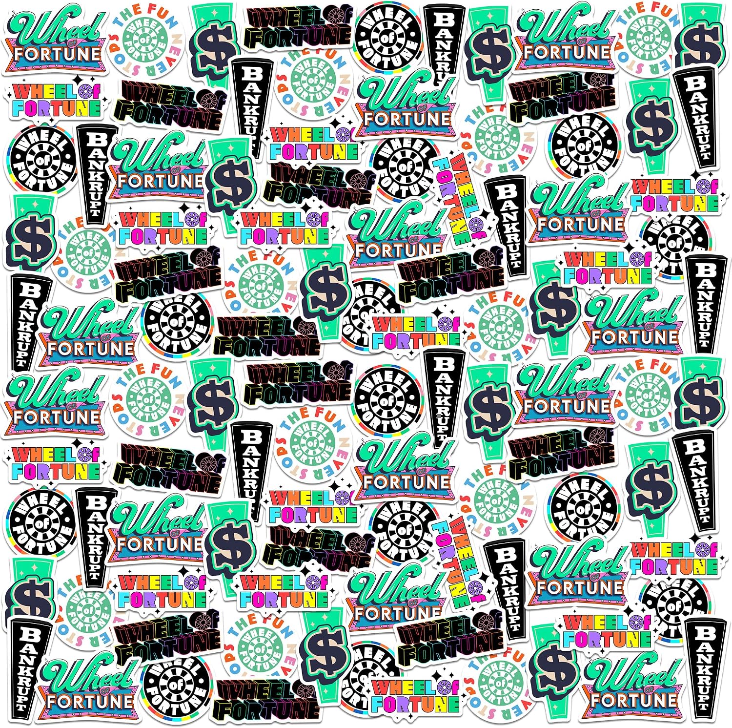 Amazon.com: Wheel of Fortune Vinyl Sticker Pack – 100 Waterproof Die ...