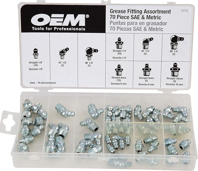 Amazon.com: OEMTOOLS 25752 SAE and Metric Grease Fitting Assortment Kit ...