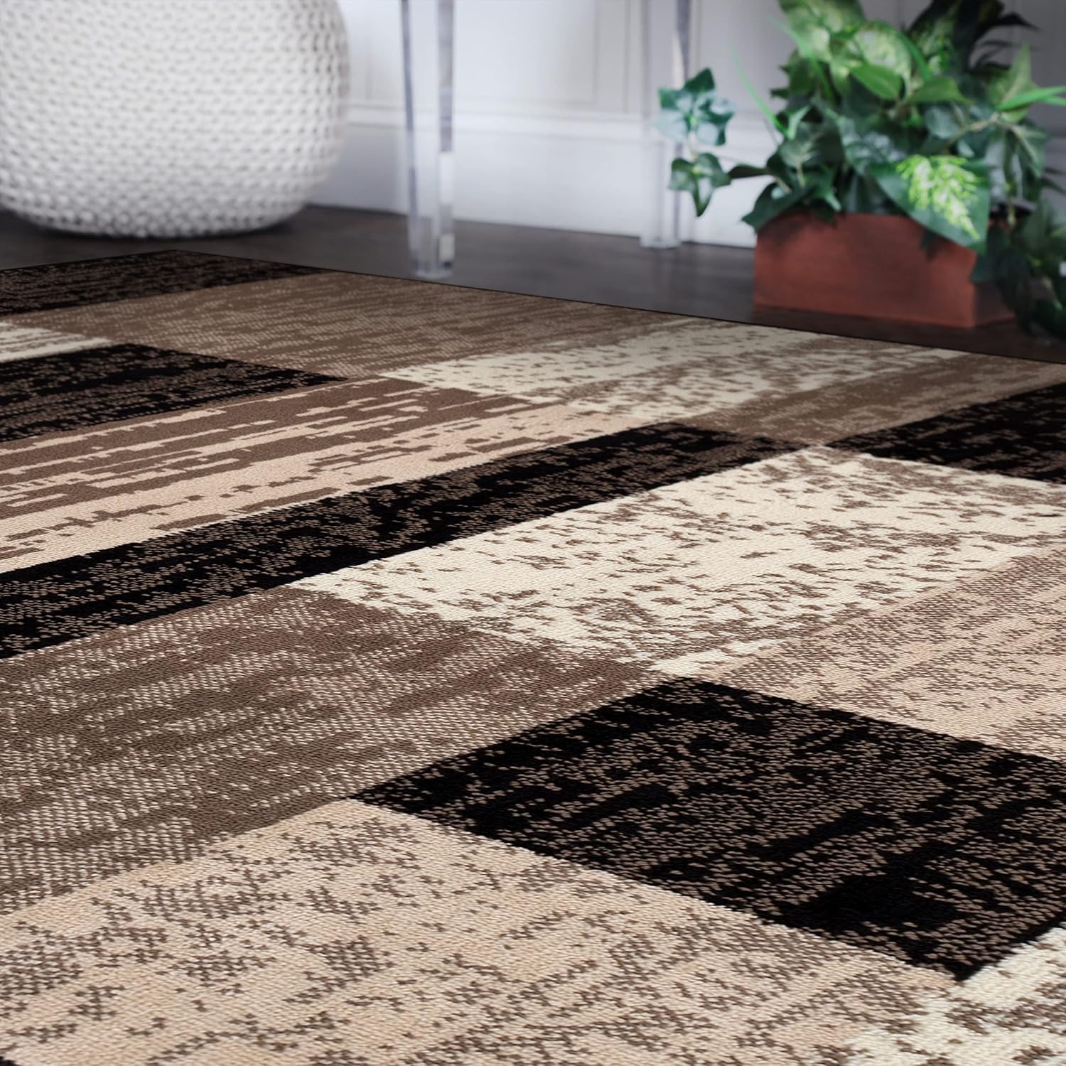 Superior Indoor Area Rug, Jute Backed, Modern Geometric Patchwork Floor ...