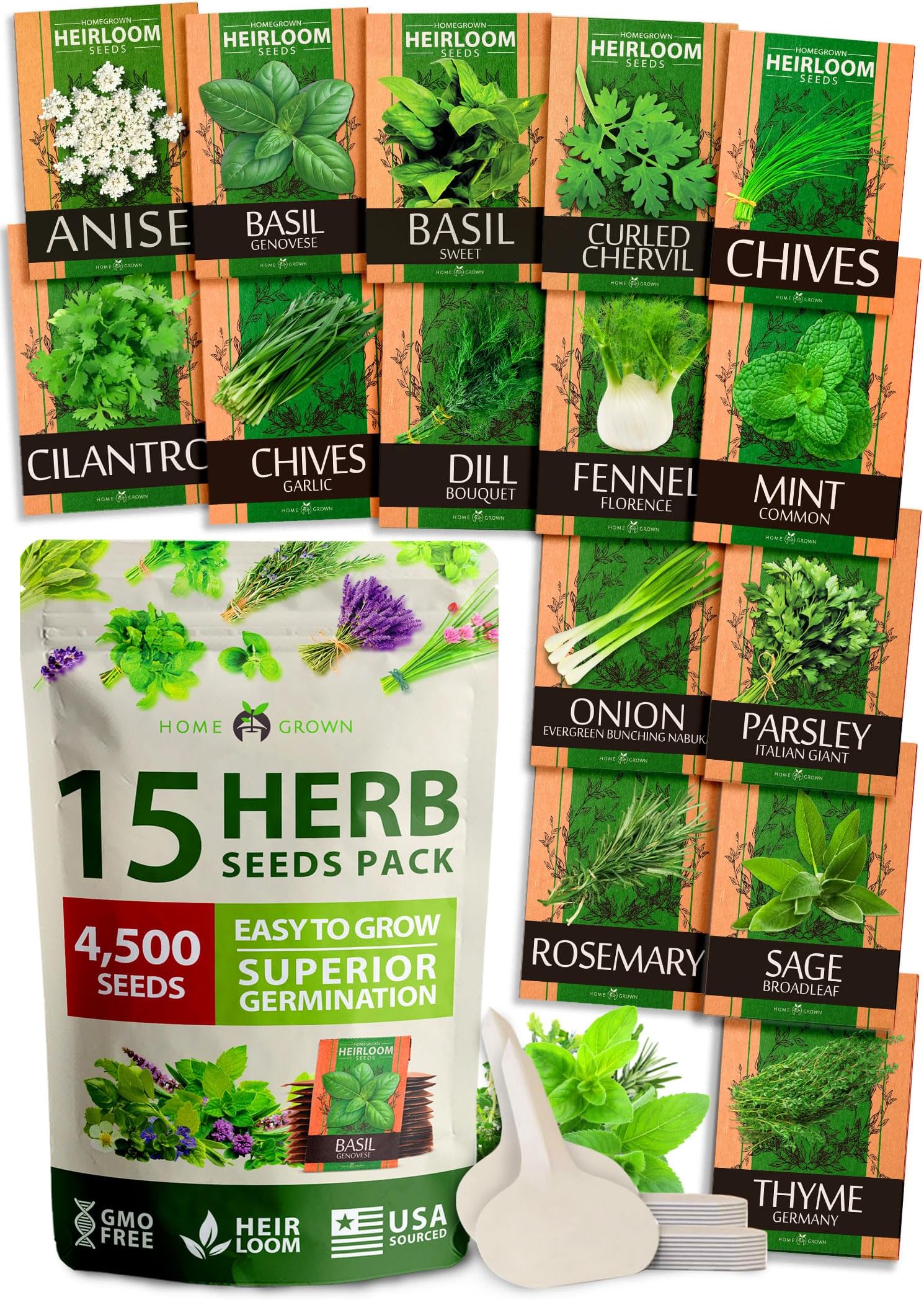 15 Culinary Herb Seed Vault - Heirloom and Non GMO - 4500 Plus Seeds ...