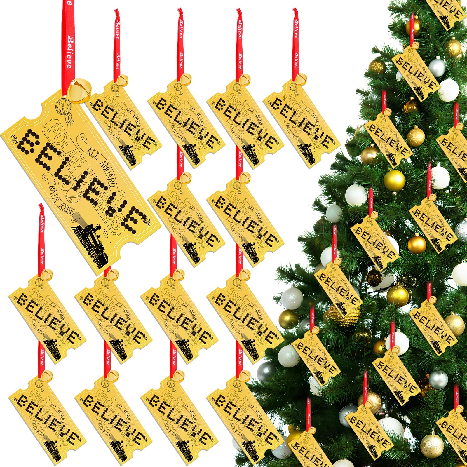 Amazon.com: 24 Pack Polar Express Ticket Bell Set with Round Trip Train ...