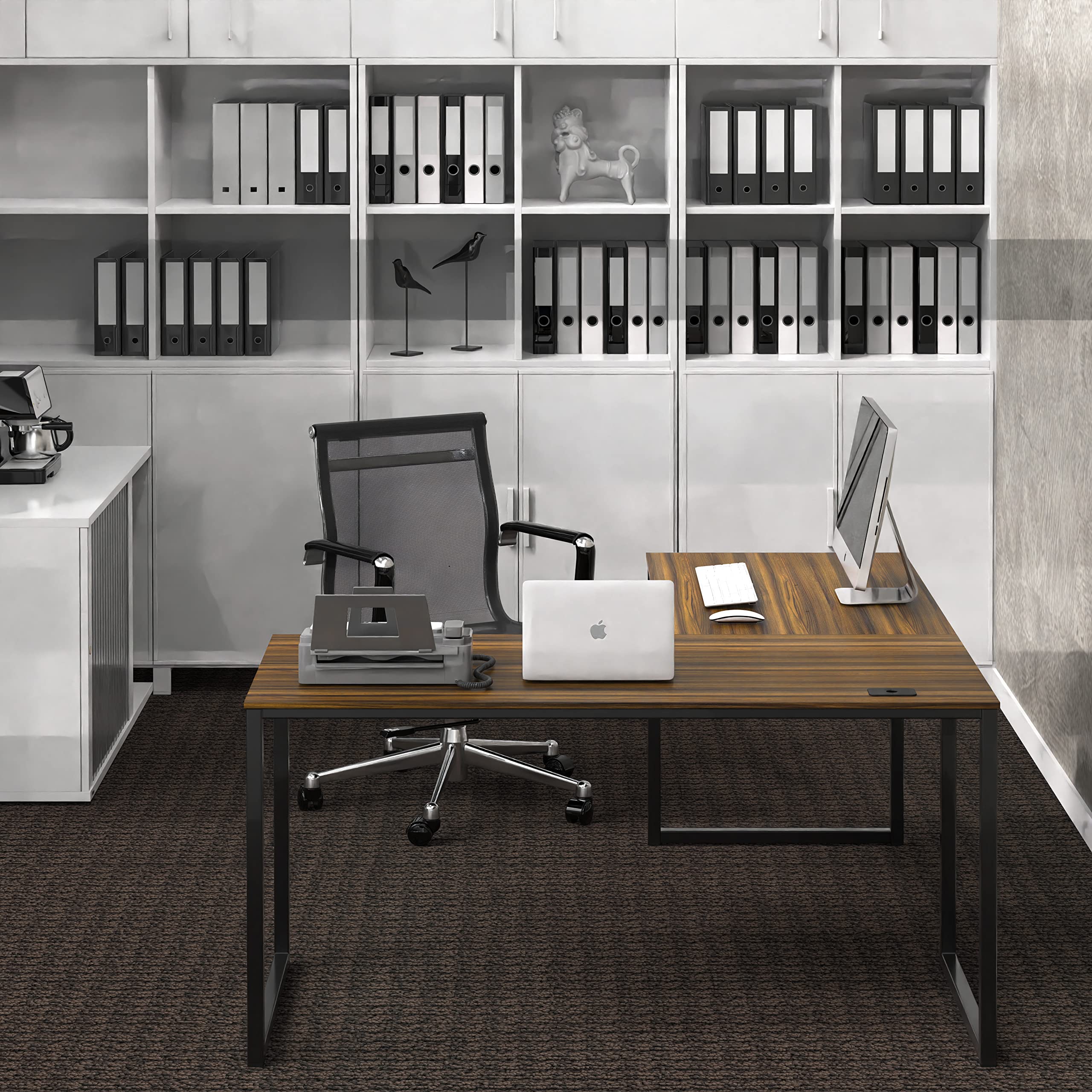 L Shaped Desk Dark Walnut Large 7 Feet Office Table With Side