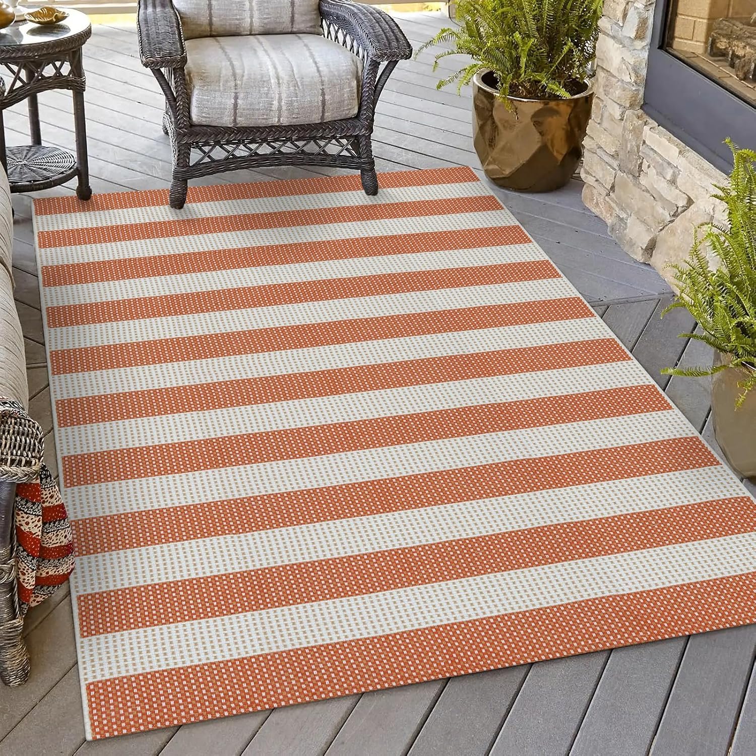 Amazon.com: OJIA Outdoor Rug 4'x6', Cotton Woven Patio Rug Washable ...
