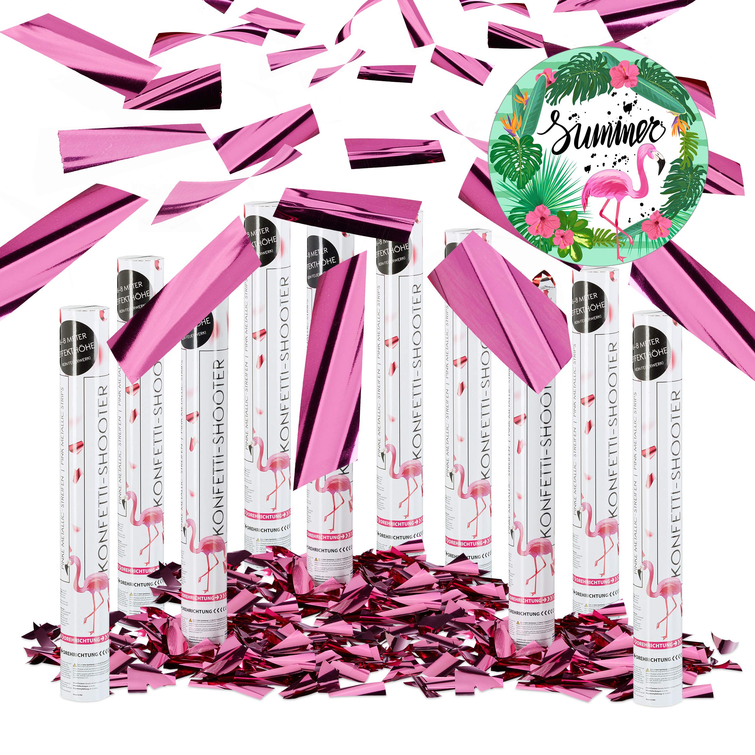 Relaxdays Party Popper Pink Set of 10, Metallic Party Popper, 40 cm ...