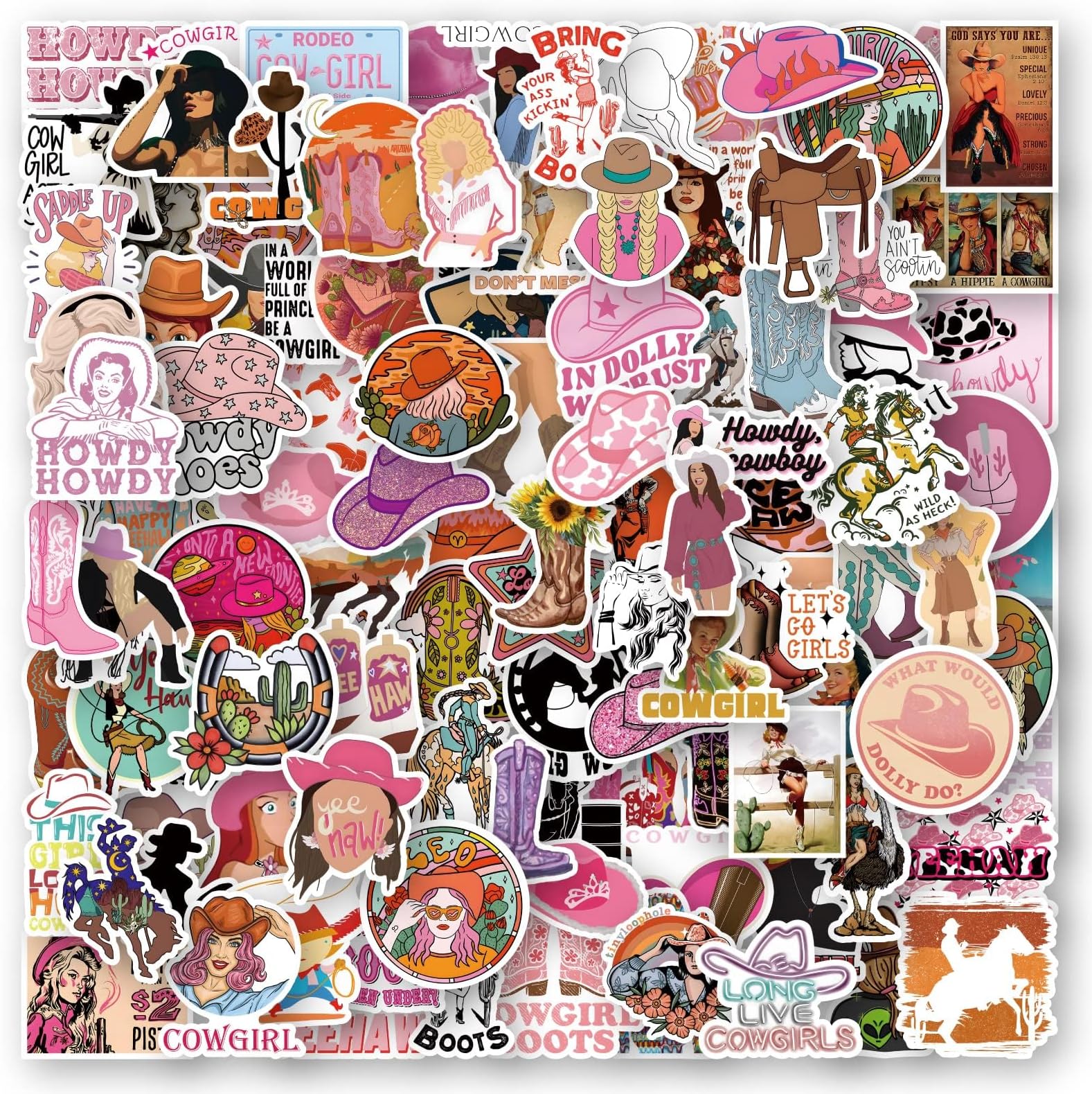 Amazon.com: Pink Glitter Cowgirl Hat Sticker Vinyl Waterproof Sticker ...