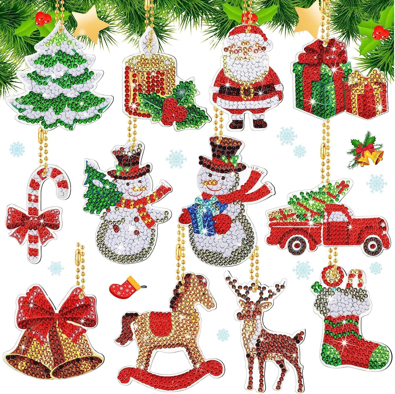WAKSOX 12 Pieces Christmas Diamond Painting Keychain 5D DIY Diamond ...
