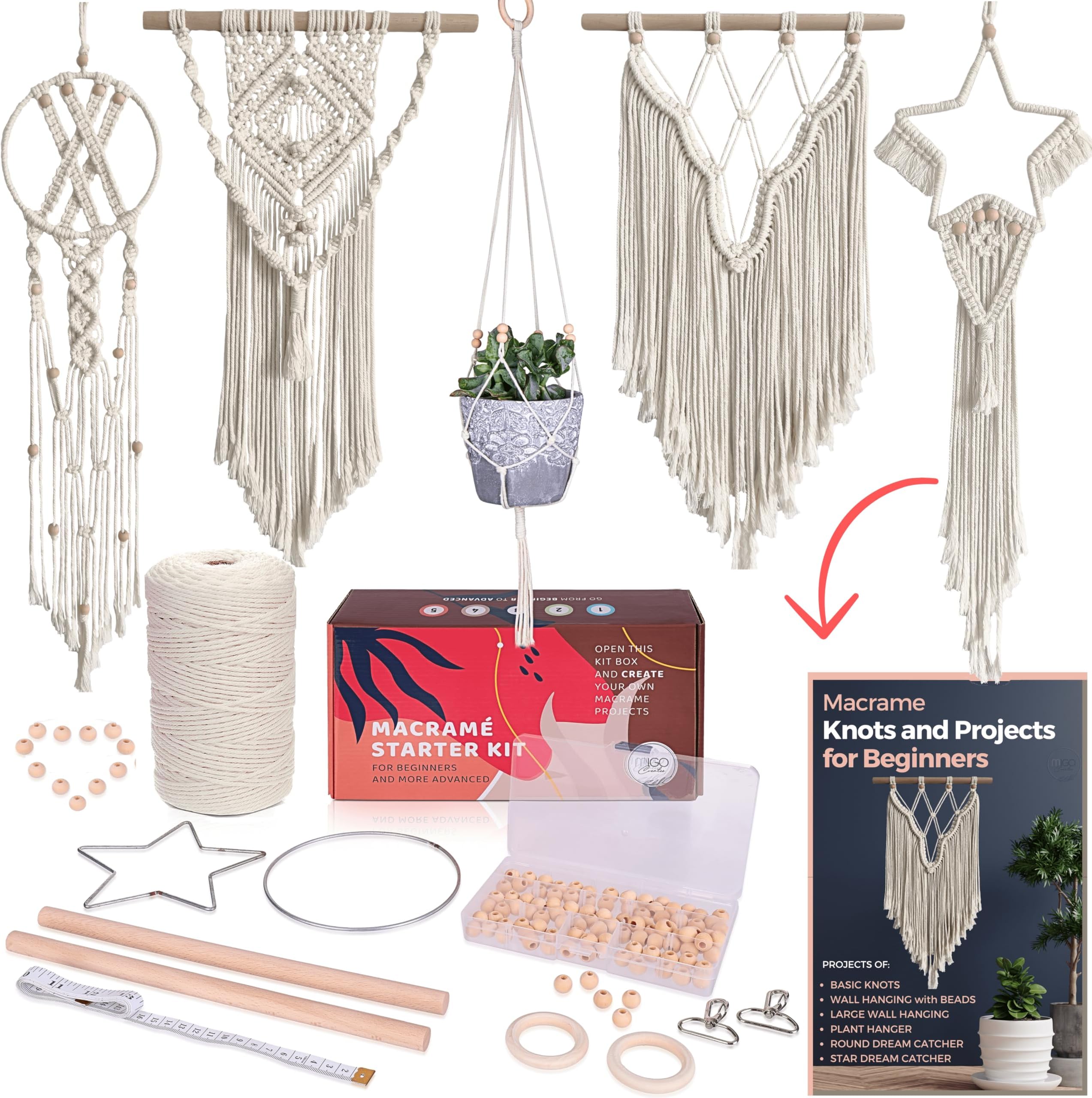 Amazon.com: Solid Oak Macramé Kits, Bundle Pack of 2 Wall Hanger Kits ...