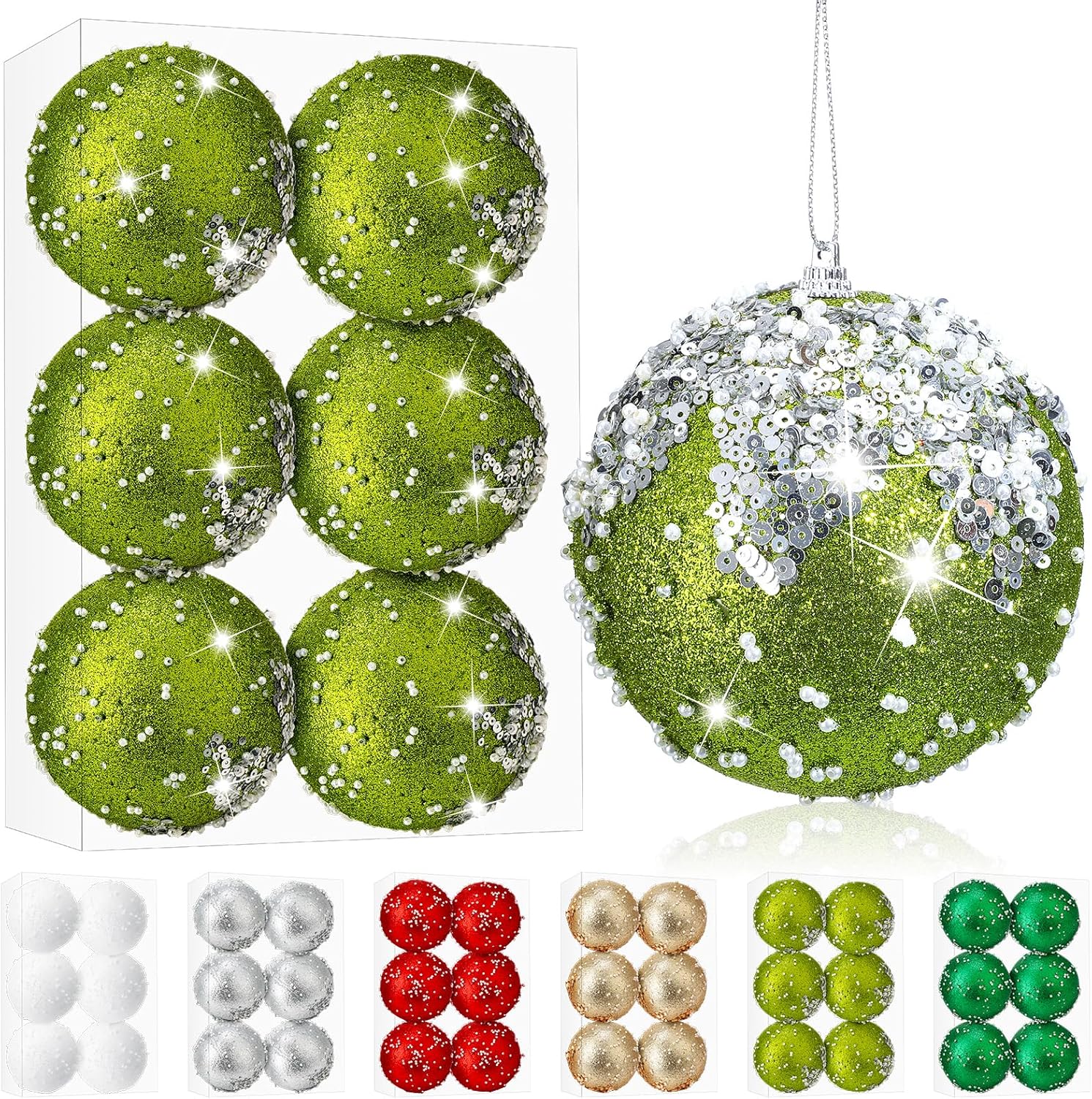 Amazon.com: Vercraft 6 Pieces 4 Inch Sequin Christmas Balls Ornaments ...