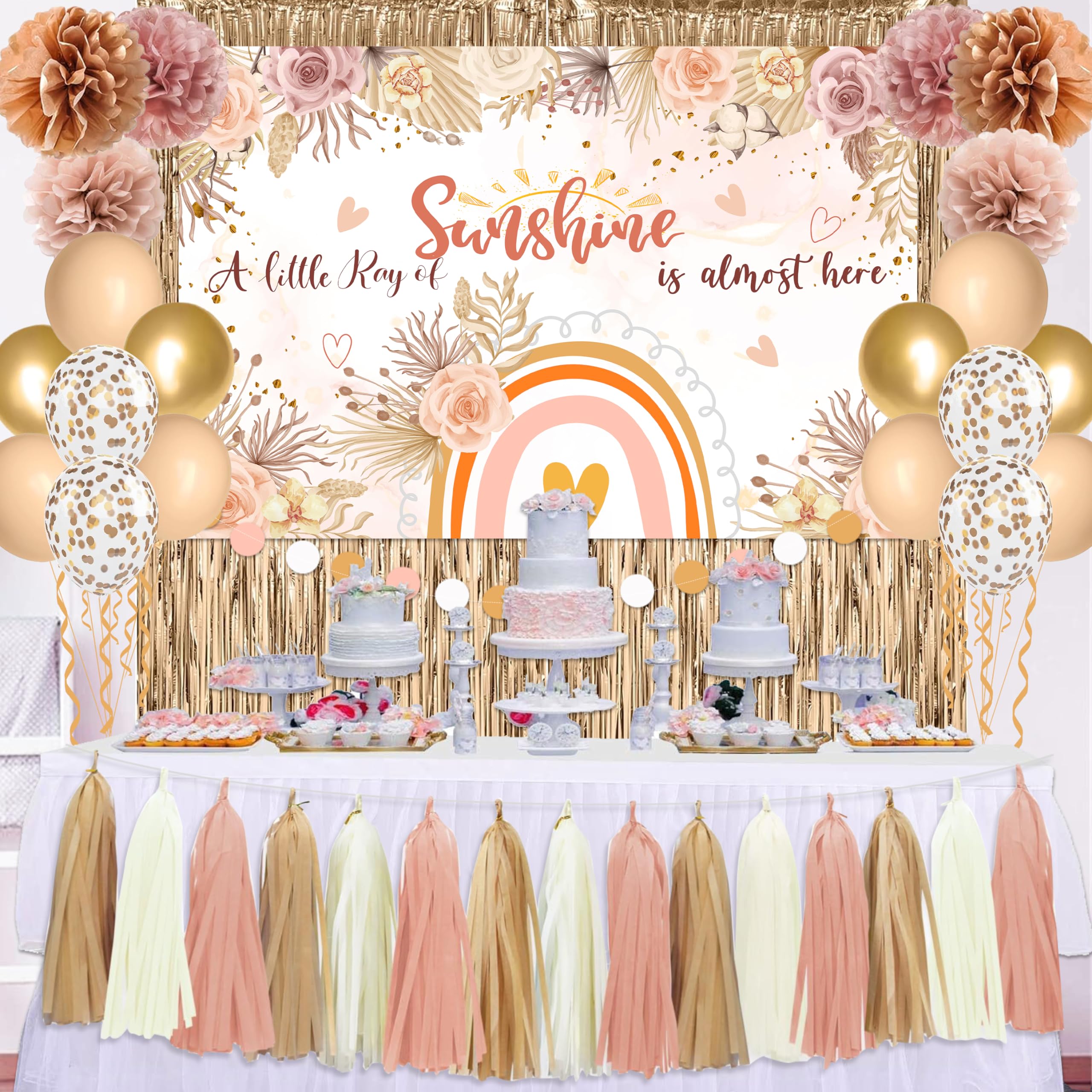 Amazon.com: Boho Baby Shower Decorations for Girl A Little Ray of Sunshine Daisy Boho Backdrop ...