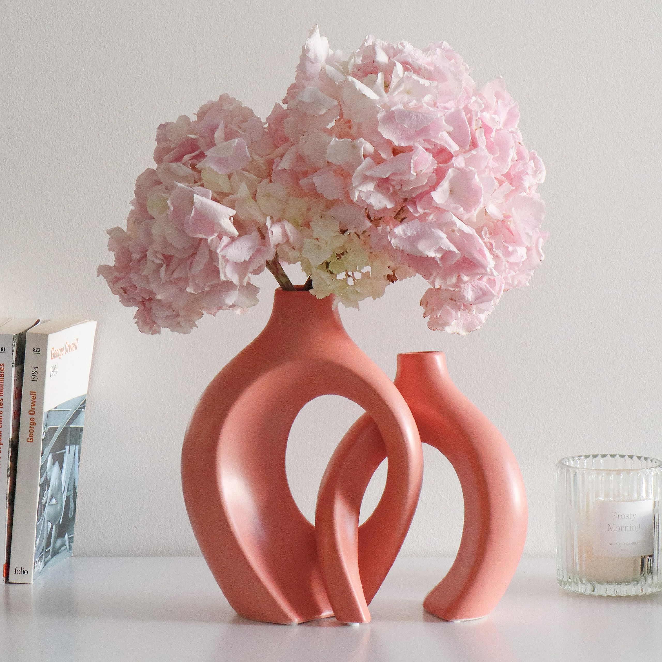Ceramic Pink Vase Set of 2 for Aesthetic Home Decor Modern Pink Decor ...