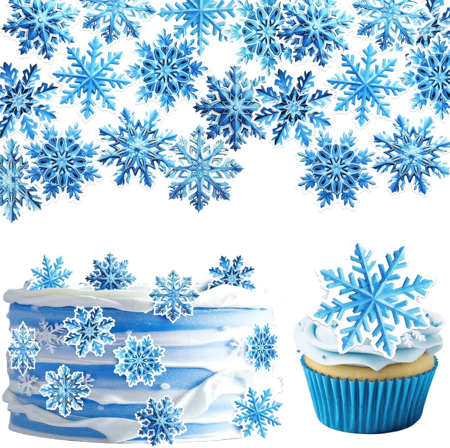 Amazon.com: 60 PCS Edible Snowflake Cupcake Toppers Wafer Paper Frozen ...