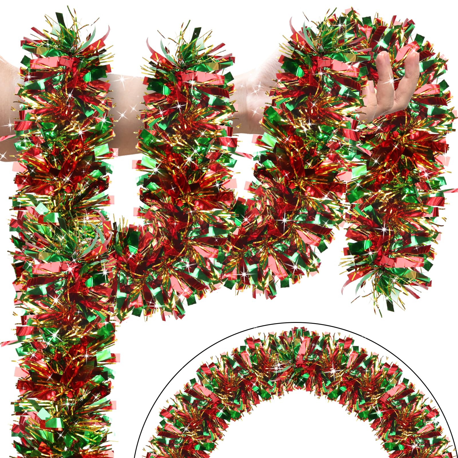 Amazon.com: 50 Feet Christmas Tinsel Garland Metallic Twist Garland ...