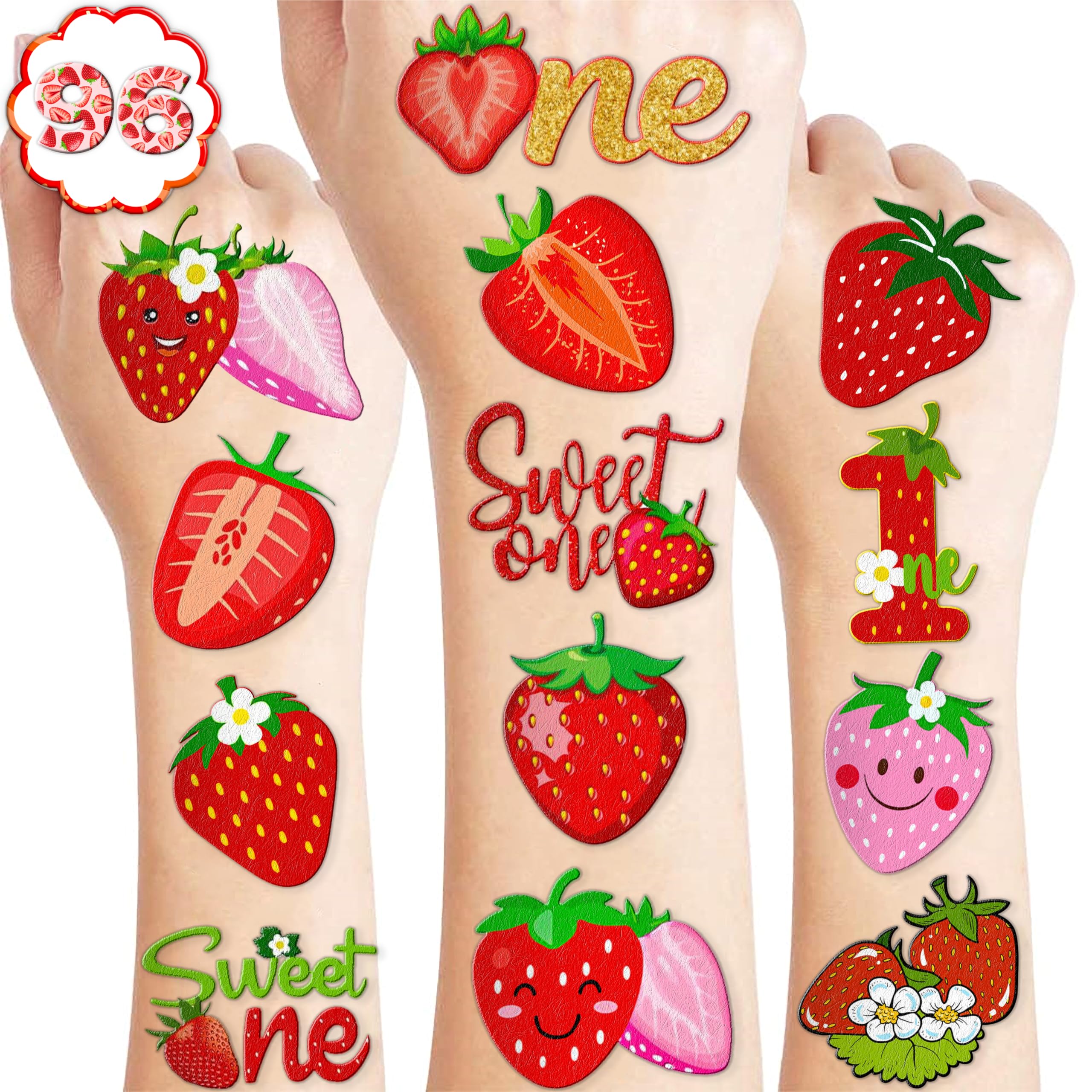 Amazon.com : 105 PCS Berry First Strawberry Temporary Tattoos Themed ...