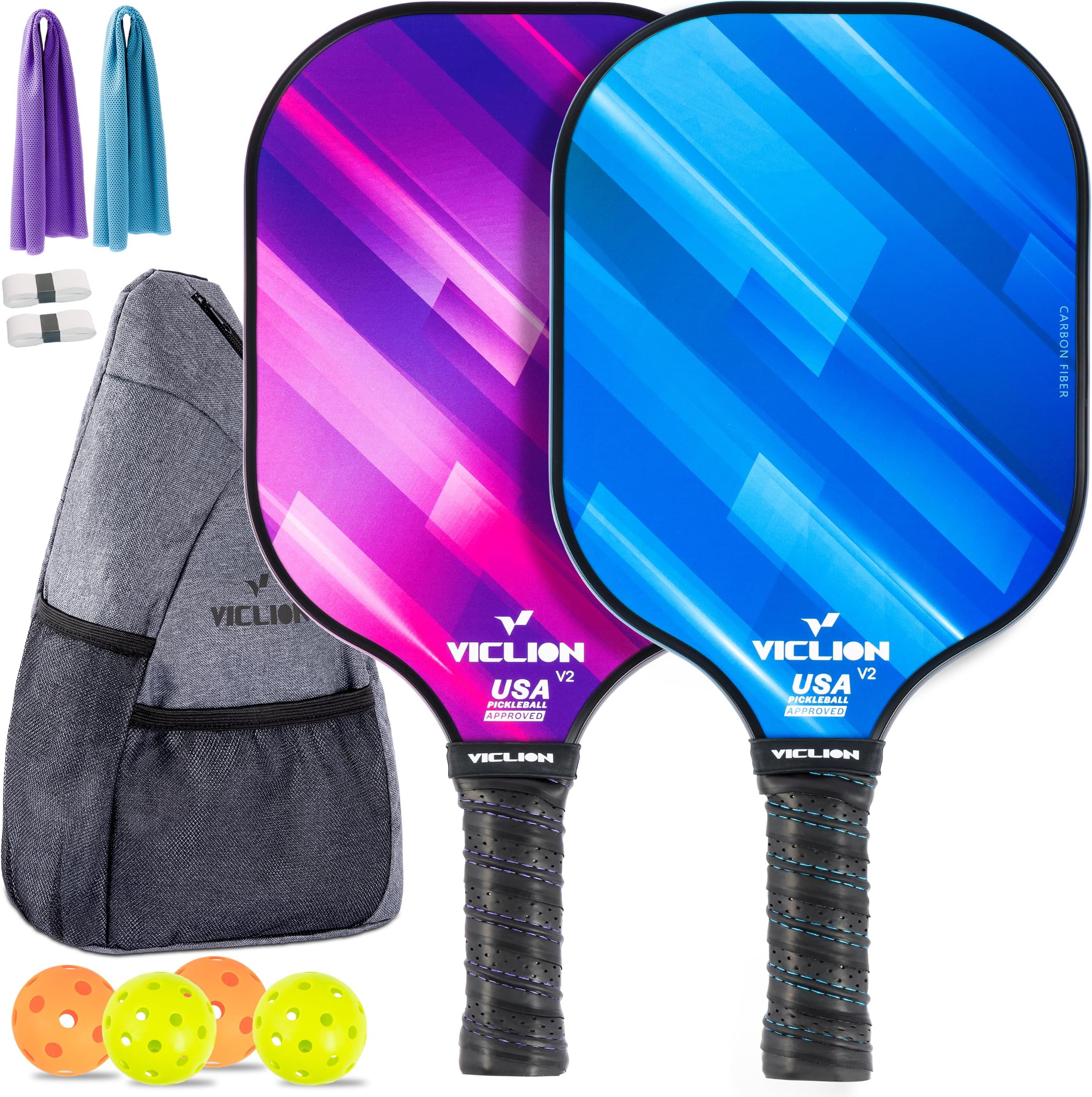 Pickleball Paddles Set, Fiberglass Pickleball Paddle Set of 2, 2 ...