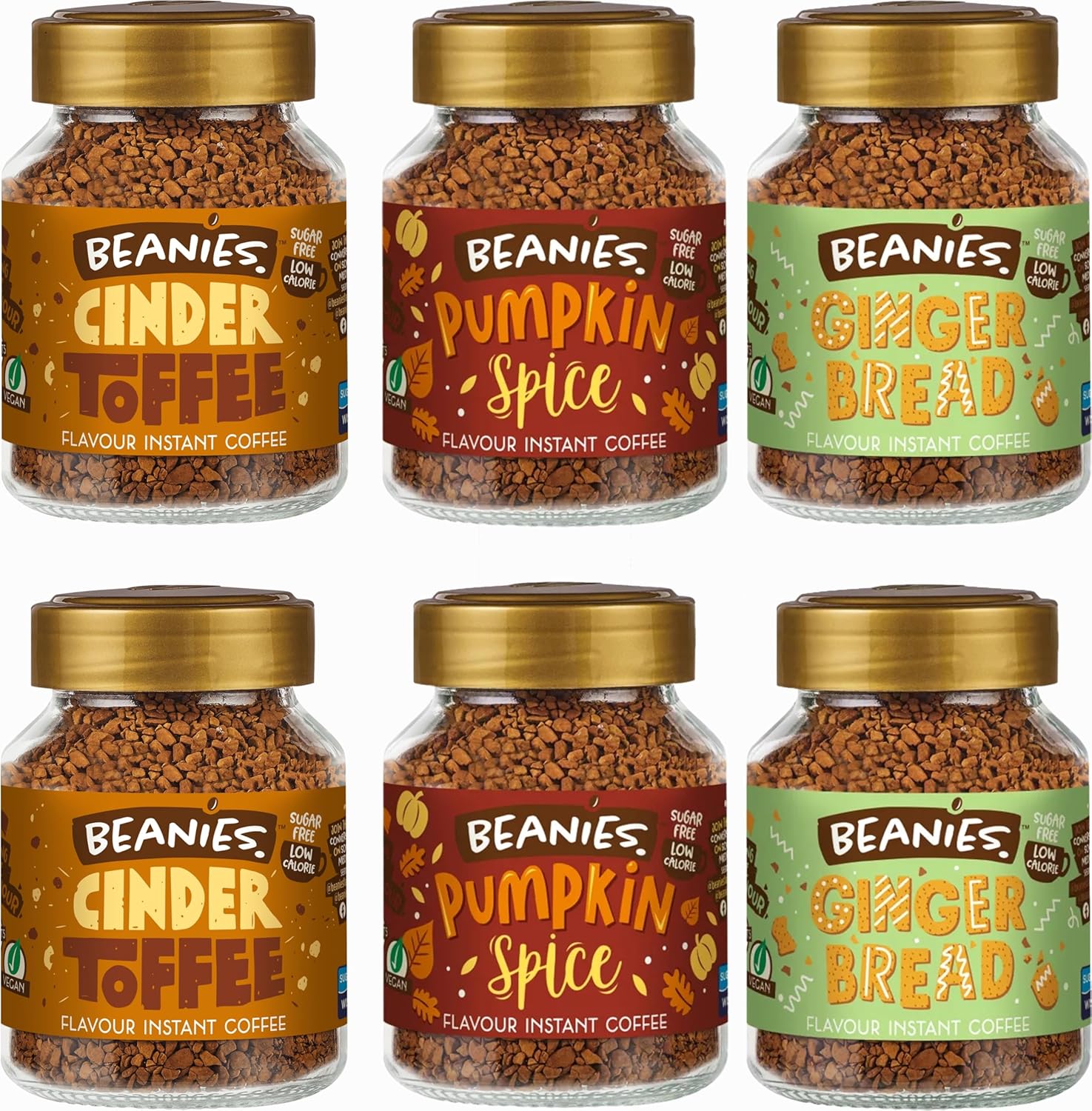 Beanies Autumn Flavoured Instant Coffee Variety Pack 300g (6 x 50g Jars ...