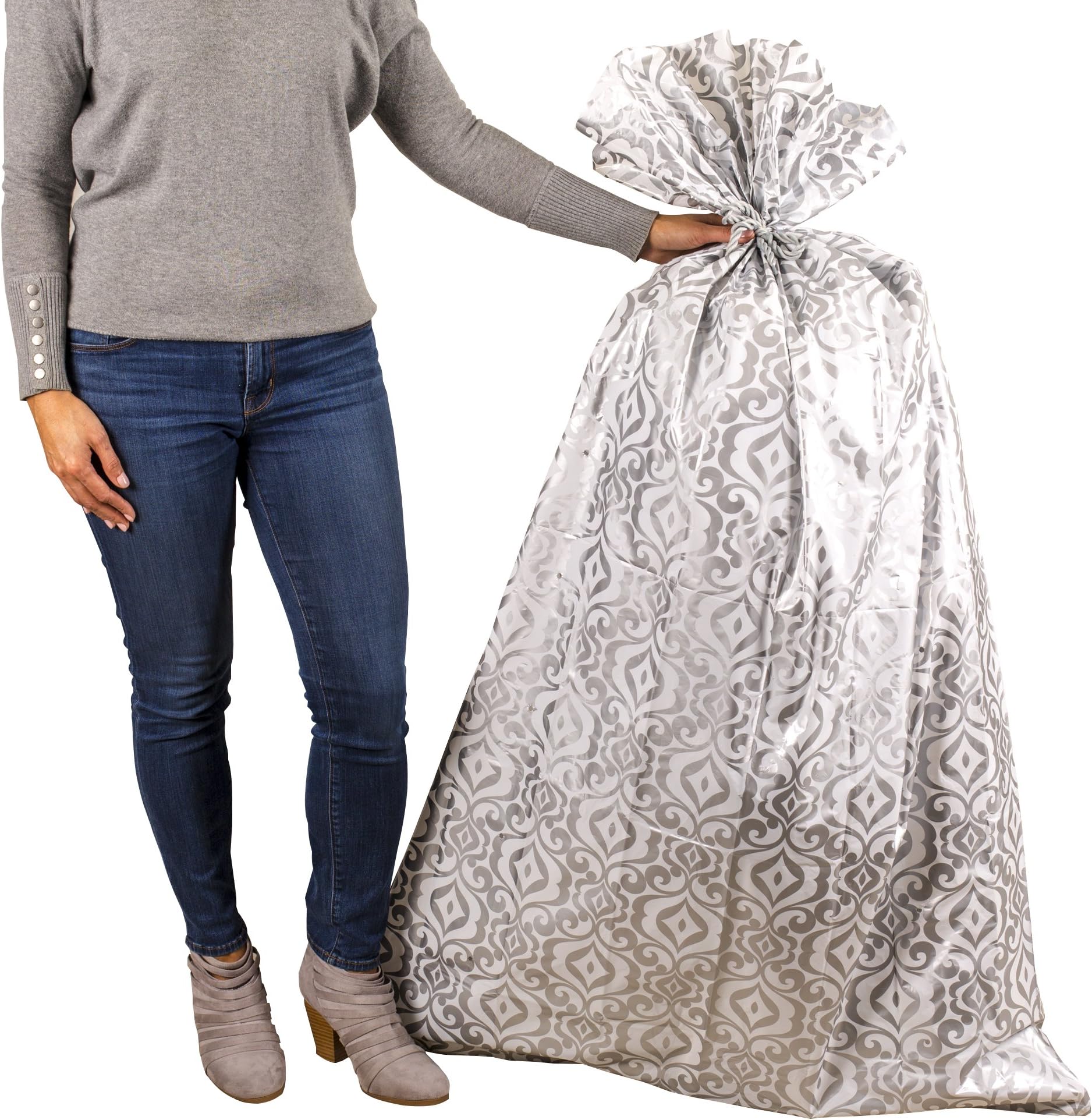Hallmark 56" Large Plastic Gift Bag (Silver Damask) for Engagement ...