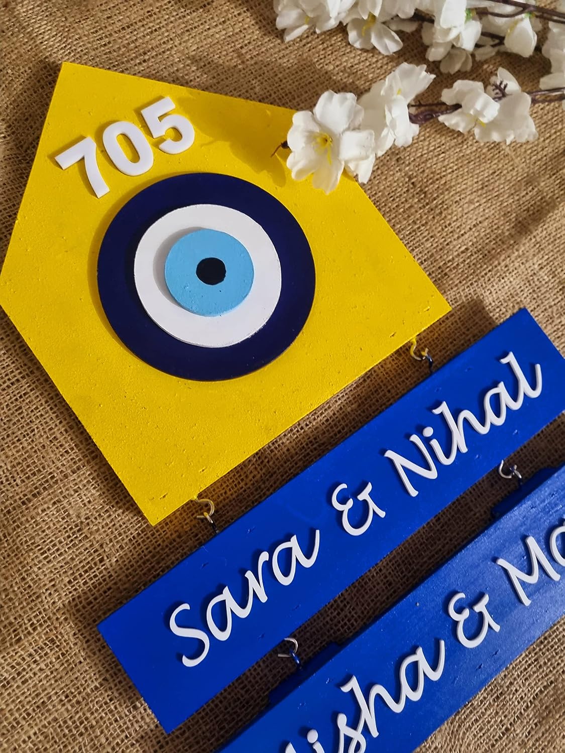Royal Indian Art - Customized Wooden Hand crafted Evil Eye Name plate ...