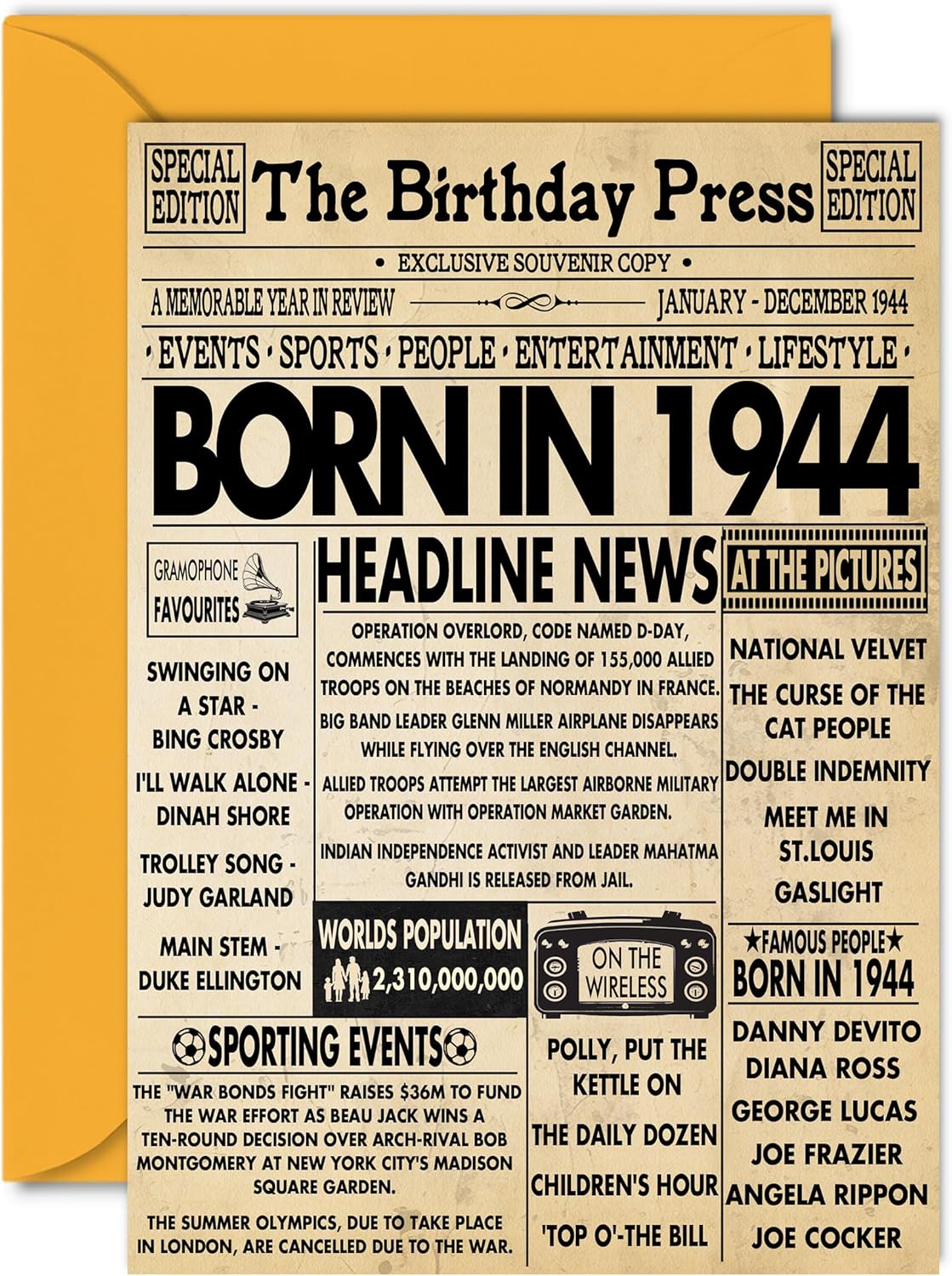 81st Birthday Cards for Women Men - Born In 1944 Newspaper - Happy 81 ...