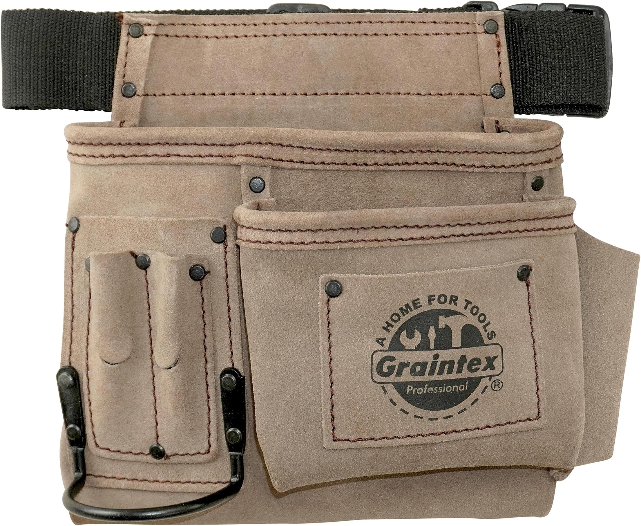 Graintex SS2179 5 Pocket Nail & Tool Pouch Beige Color Suede Leather ...