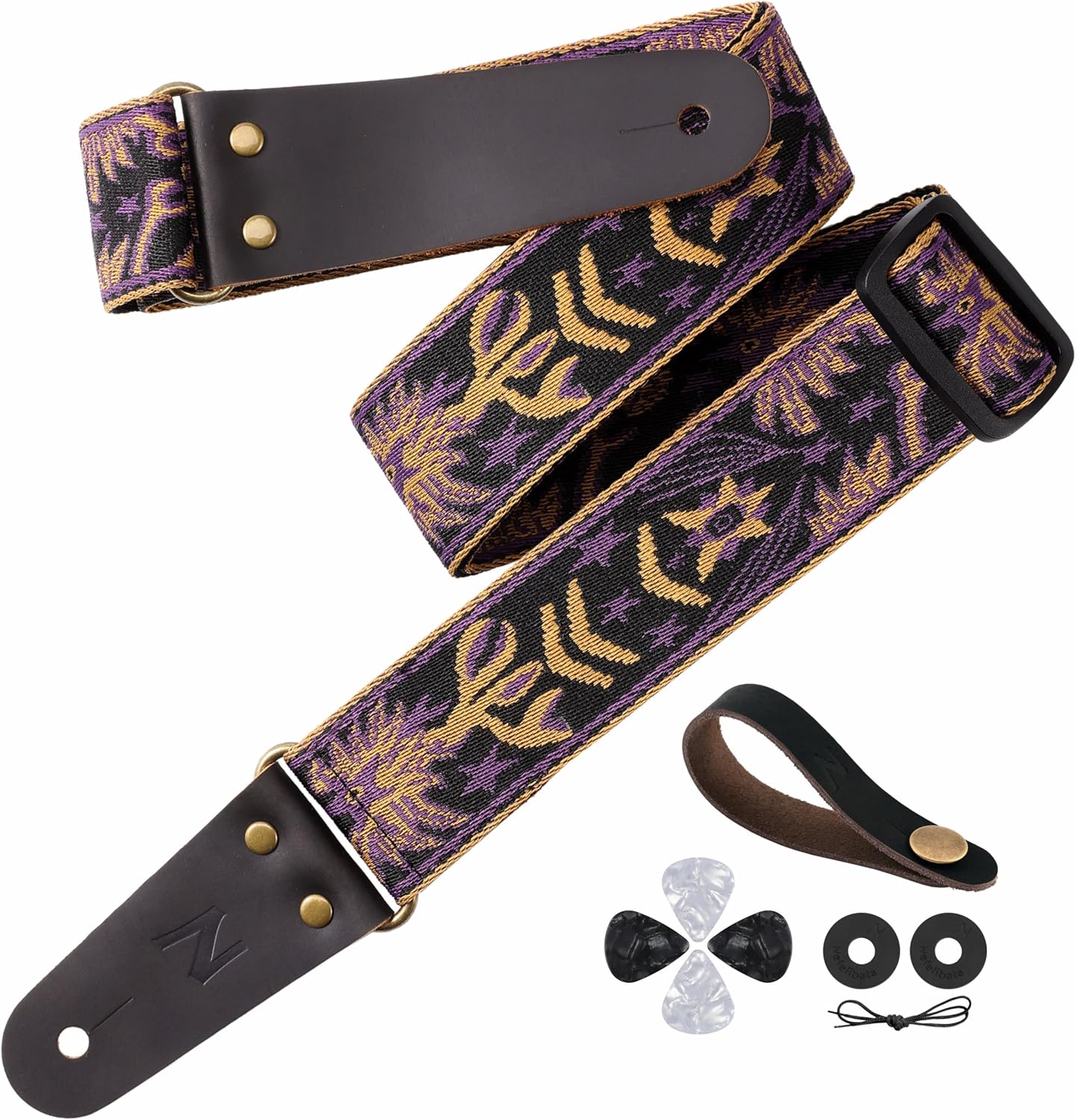 Amazon.com: Nefelibata Guitar Strap, 2" Embroidery Full Grain Leather ...