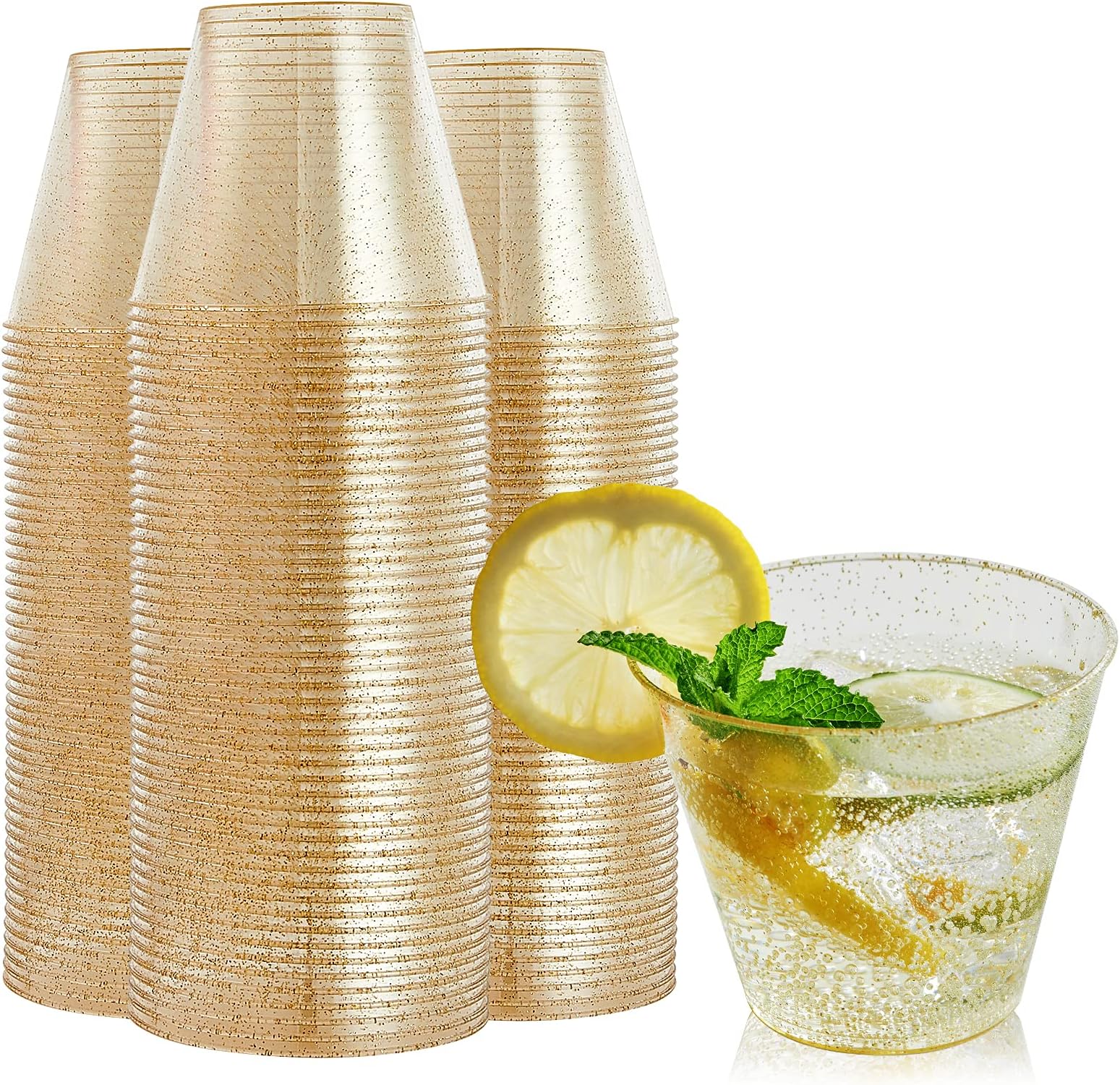 Amazon.com: Munfix 100 Glitter 12 Oz Clear Plastic Cups Tumblers Gold ...