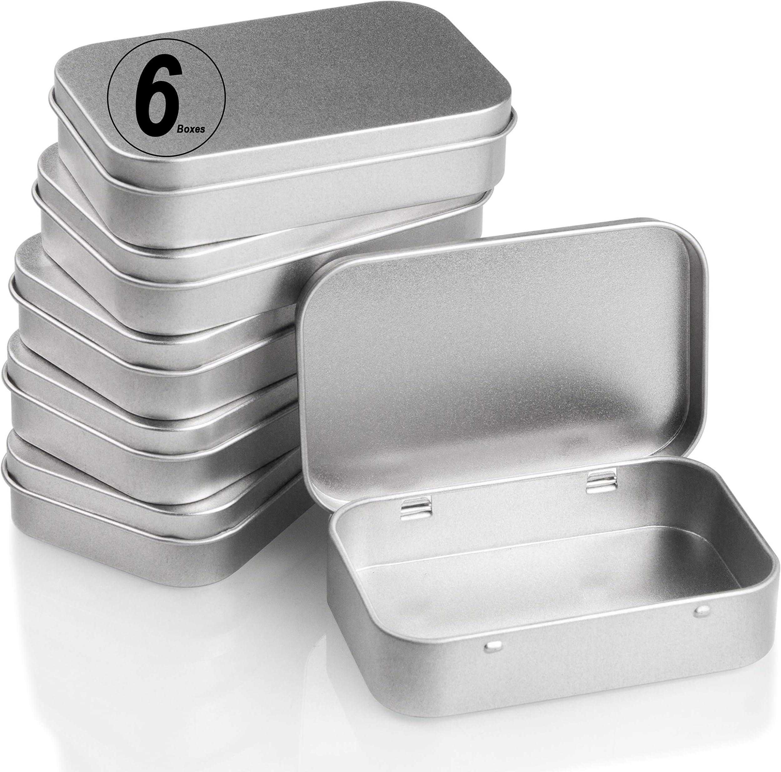 Amazon.com: CenterZ 6 Pack Hinged Tin Box Containers - 3.7 x 2.4 x 0.8 ...