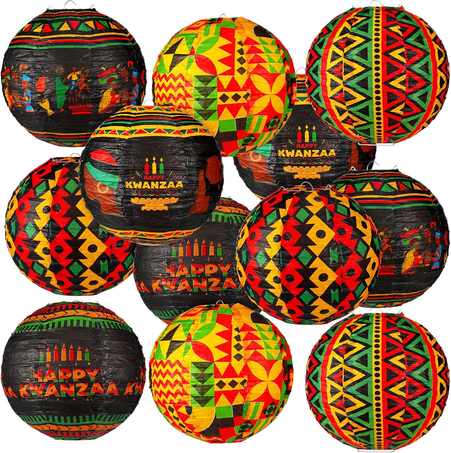 Panelee 12 Pcs Kwanzaa Paper Lanterns 8 Inch Round Hanging Decorations ...