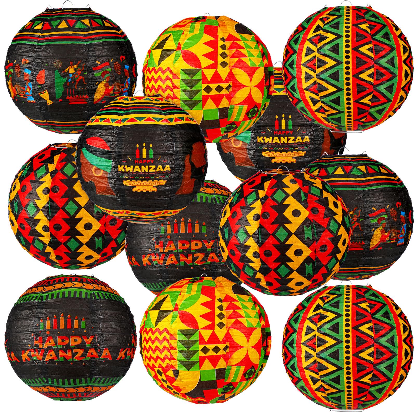 Panelee 12 Pcs Kwanzaa Paper Lanterns Party Decorations 8 Inch Kwanzaa ...