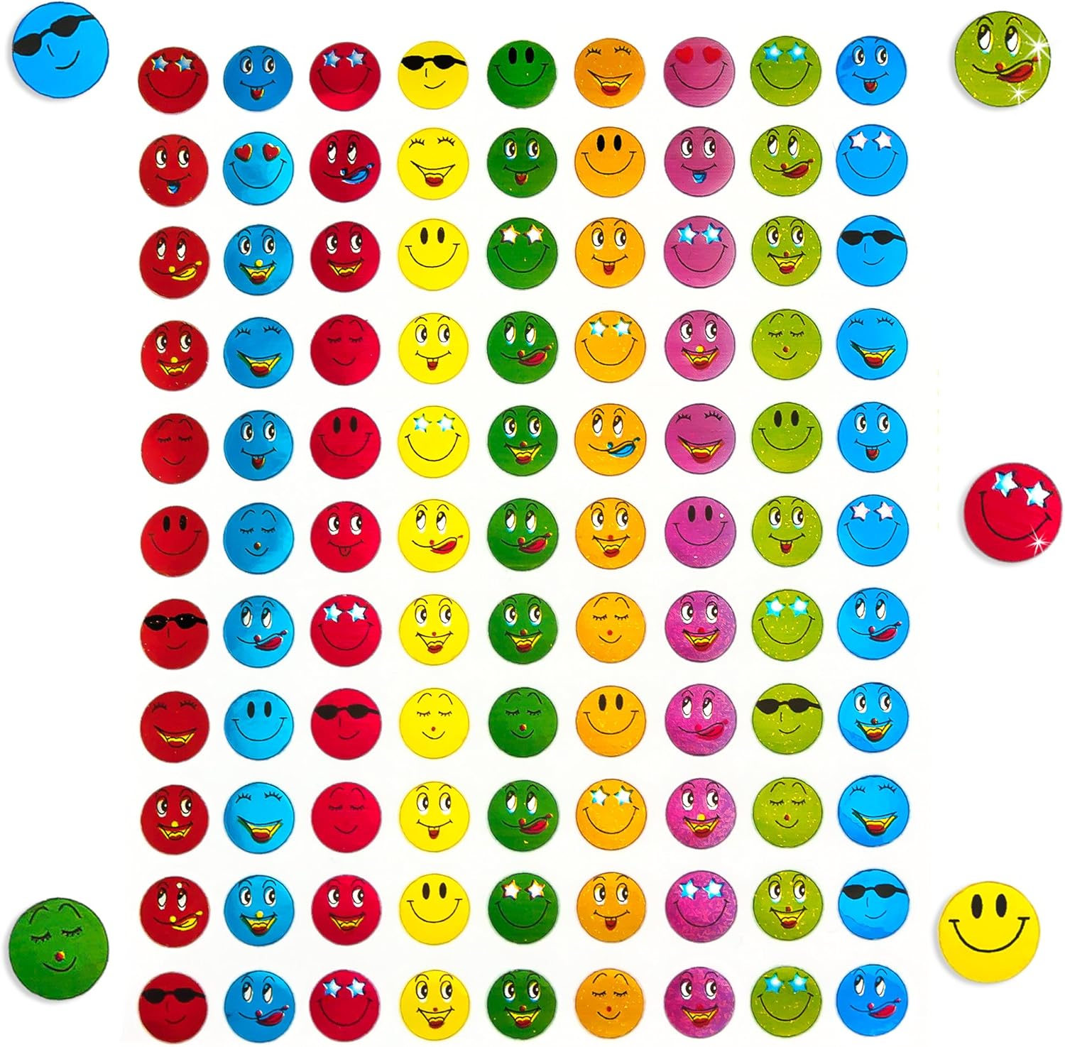 Oblique Unique® 990 x Smiley Face Stickers I Colourful I Shiny Metallic ...