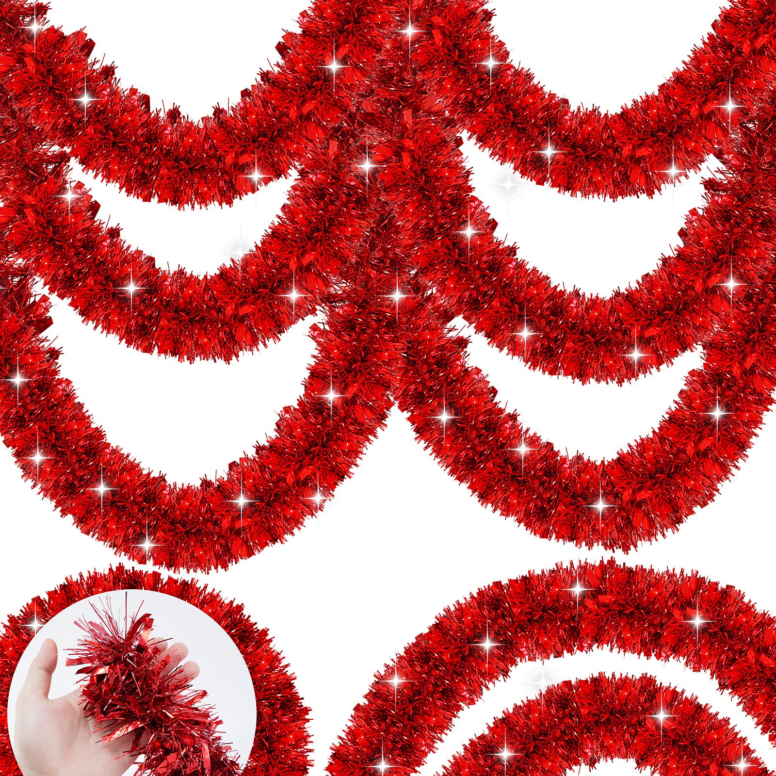 Amazon.com: 50FT Christmas Tinsel Garland, Red Christmas GarlandTinsel ...