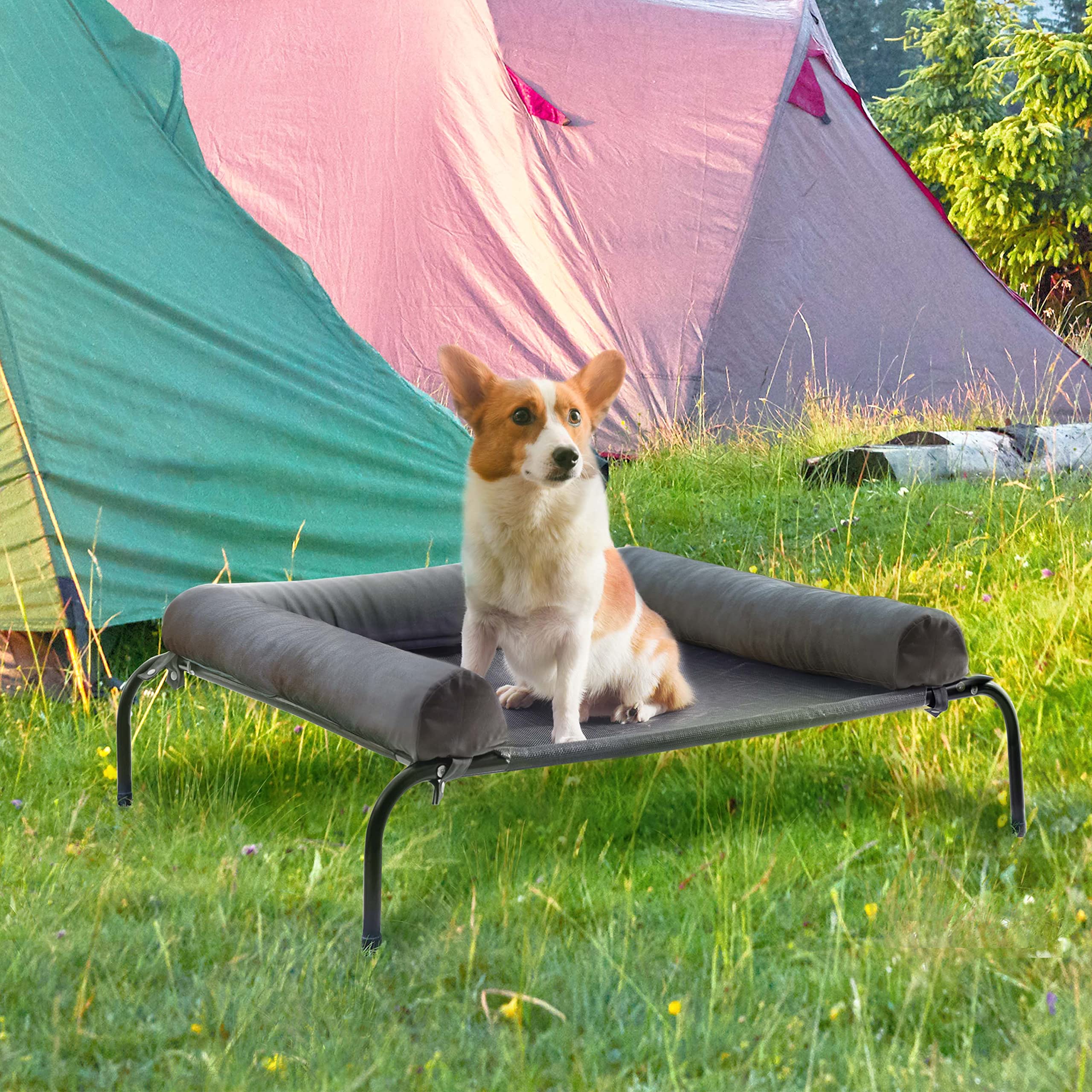 Western Home Elevated Dog Bed Cot, Raised Outdoor Dog Bed with Bolster ...