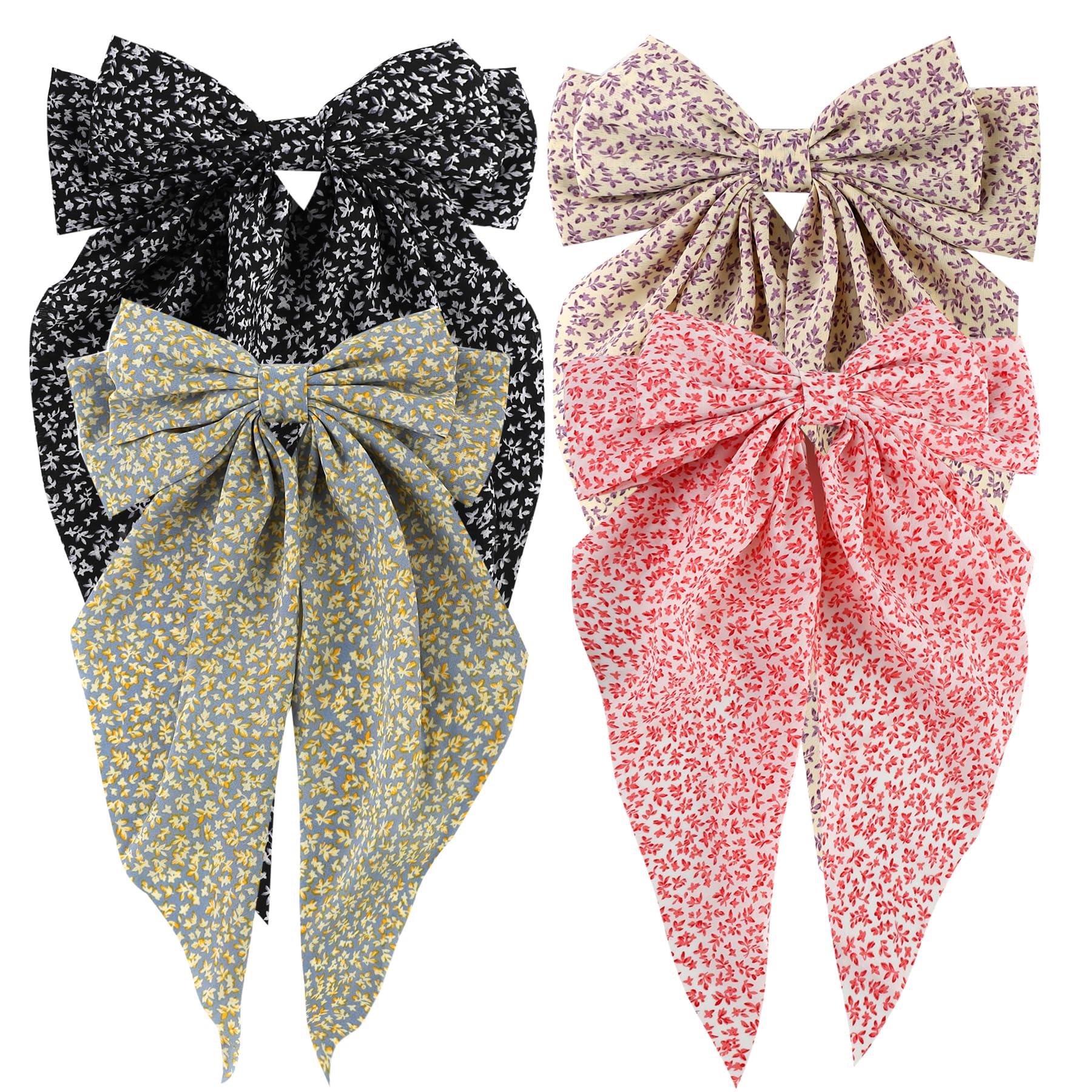 Amazon.com : HLTOO 4PCS Floral Big Ribbon Hair Bows, Oversized Long ...