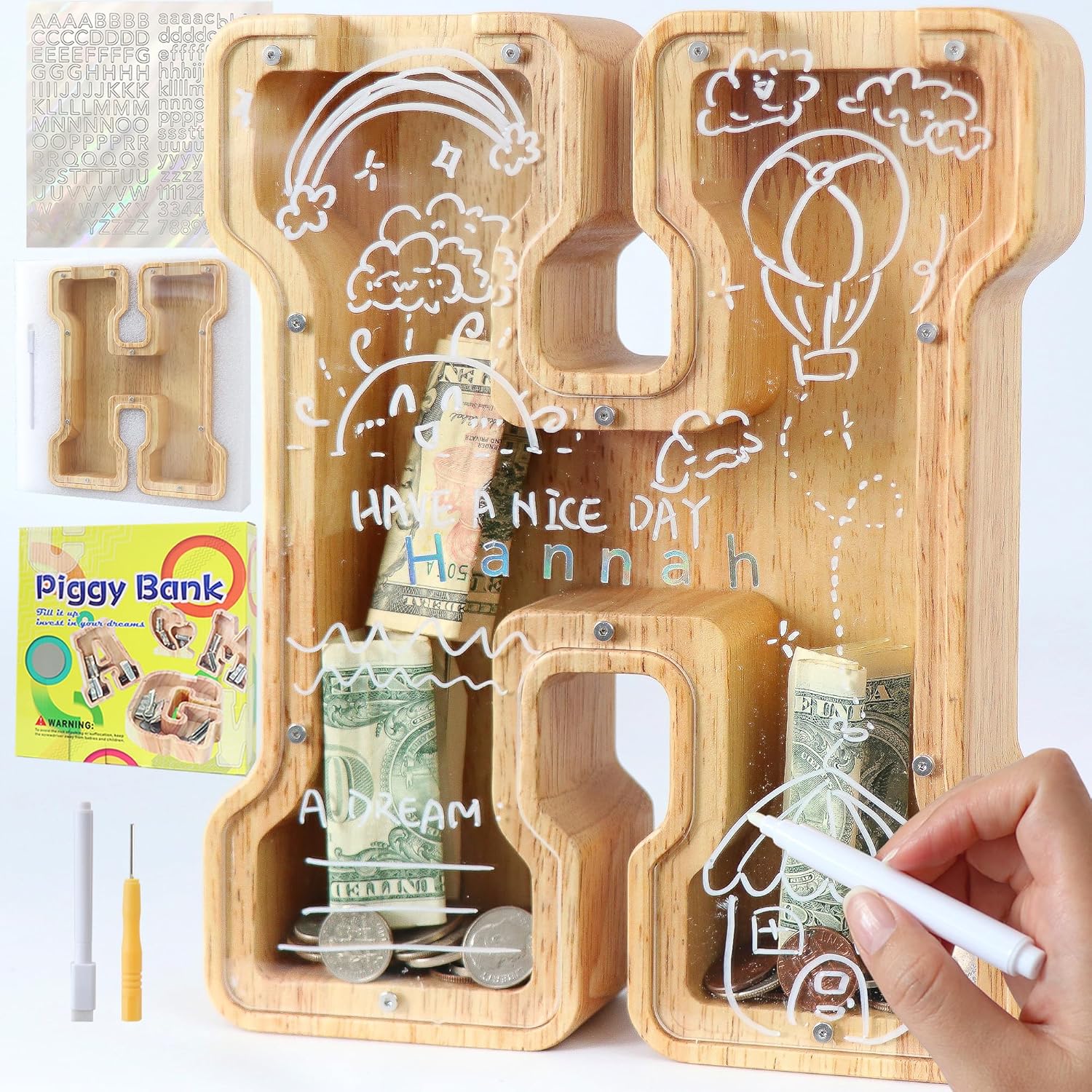 Amazon.com : weallbuy Large Letter Piggy Bank for Kids Boys Girls ...