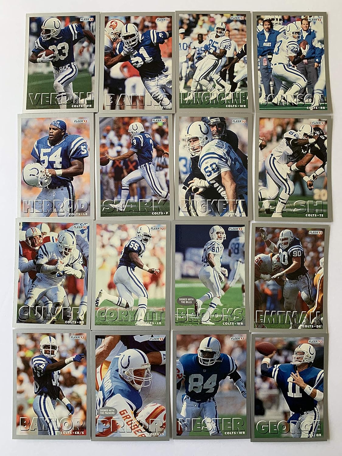 Amazon.com: 1993 Fleer Indianapolis Colts Complete Football Card Team ...