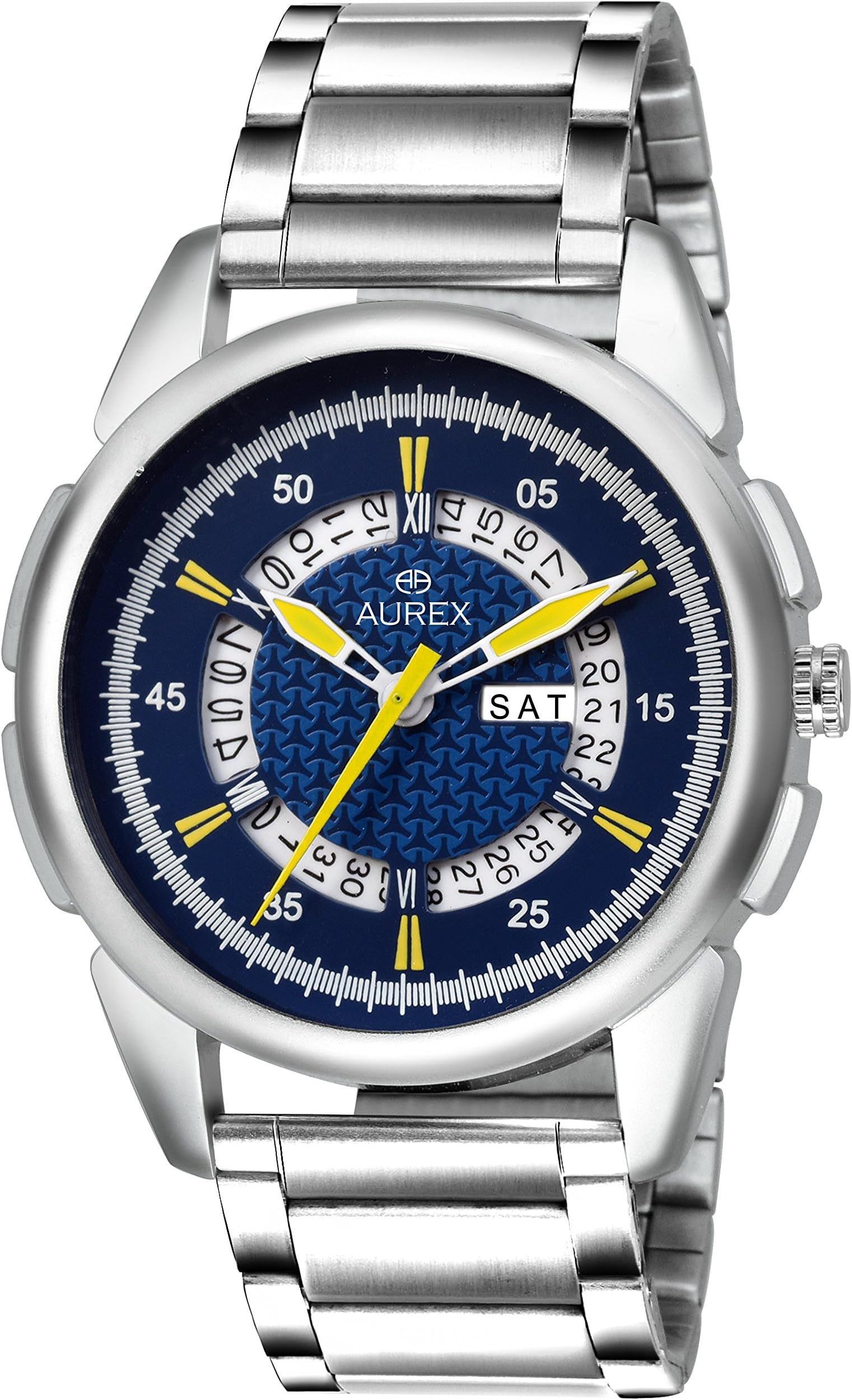 AUREX Polyester Analogue Men's Watch (Blue Dial Silver Colored Strap ...