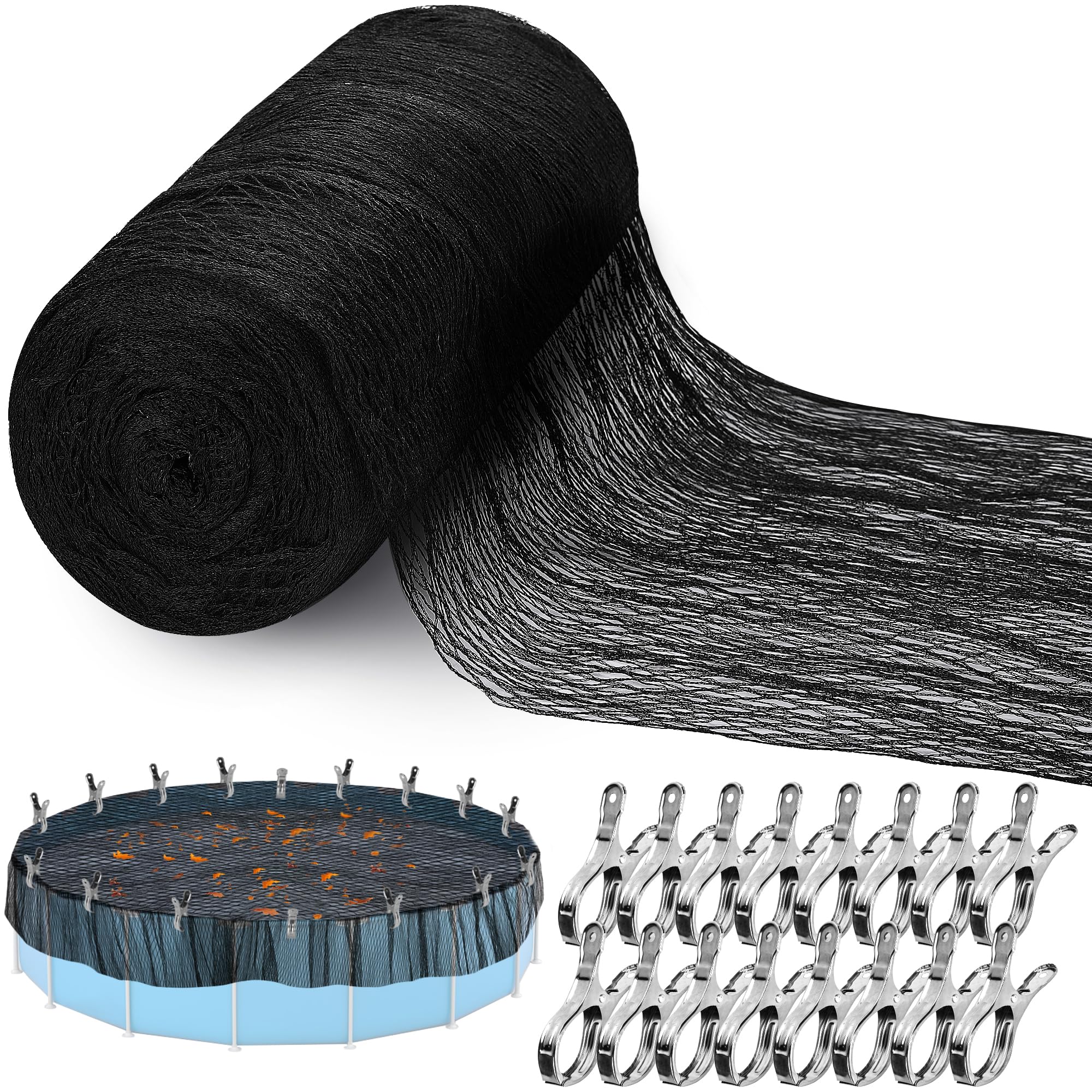 Adnee 27X27 Ft Round Pool Mesh Cover,Pool Leaf Net Cover with 16 Pcs ...