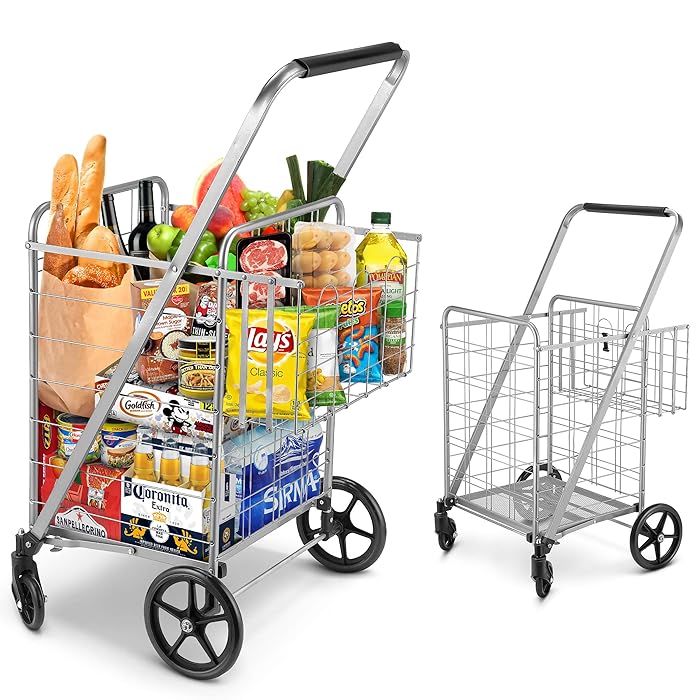 Buy Shopping Cart, Jumbo Double Basket Grocery Cart 330 lbs Capacity ...