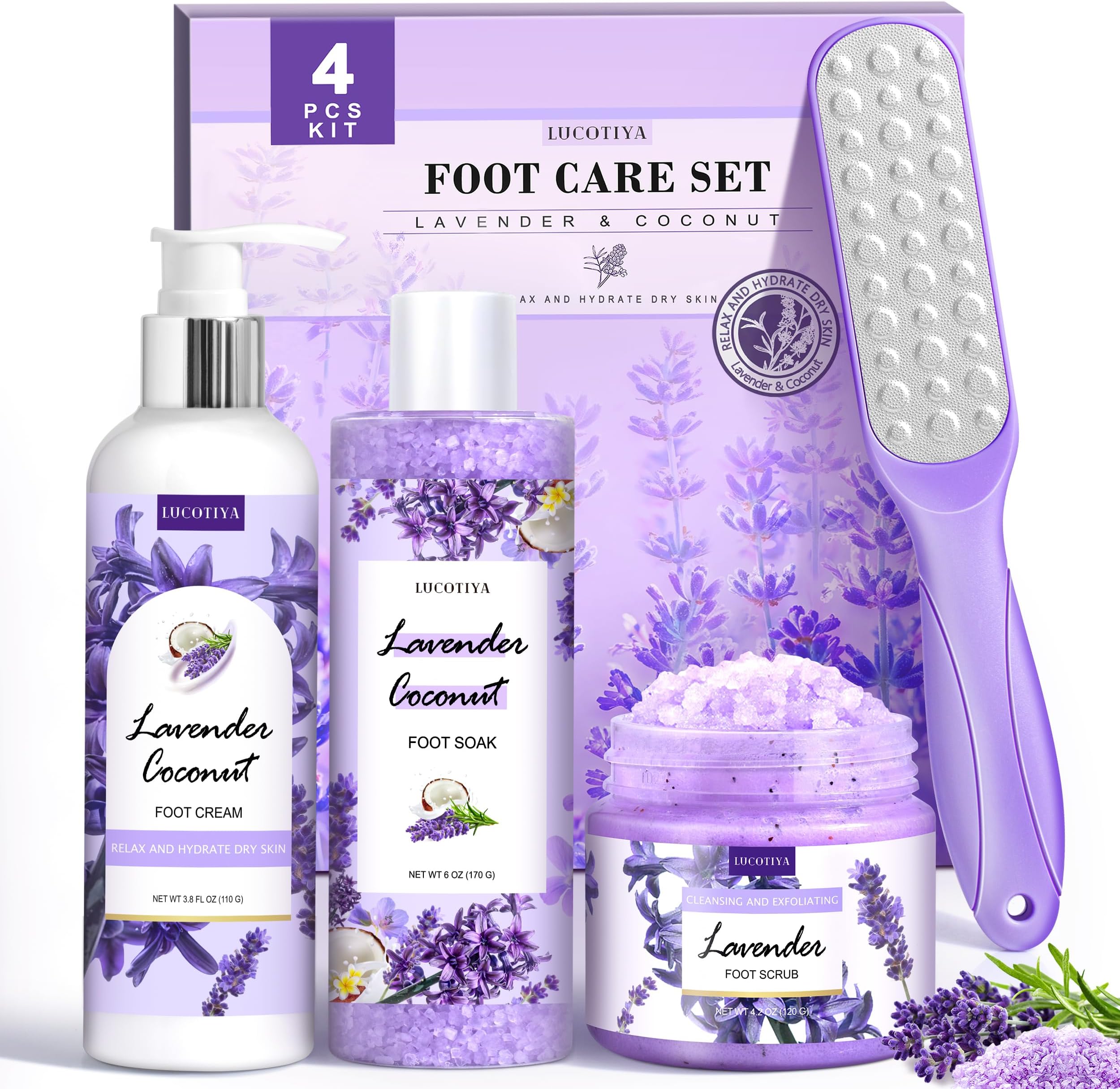 Amazon.com : Lavender Foot Soak Set - Salts, Foot File, Scrub & Urea ...