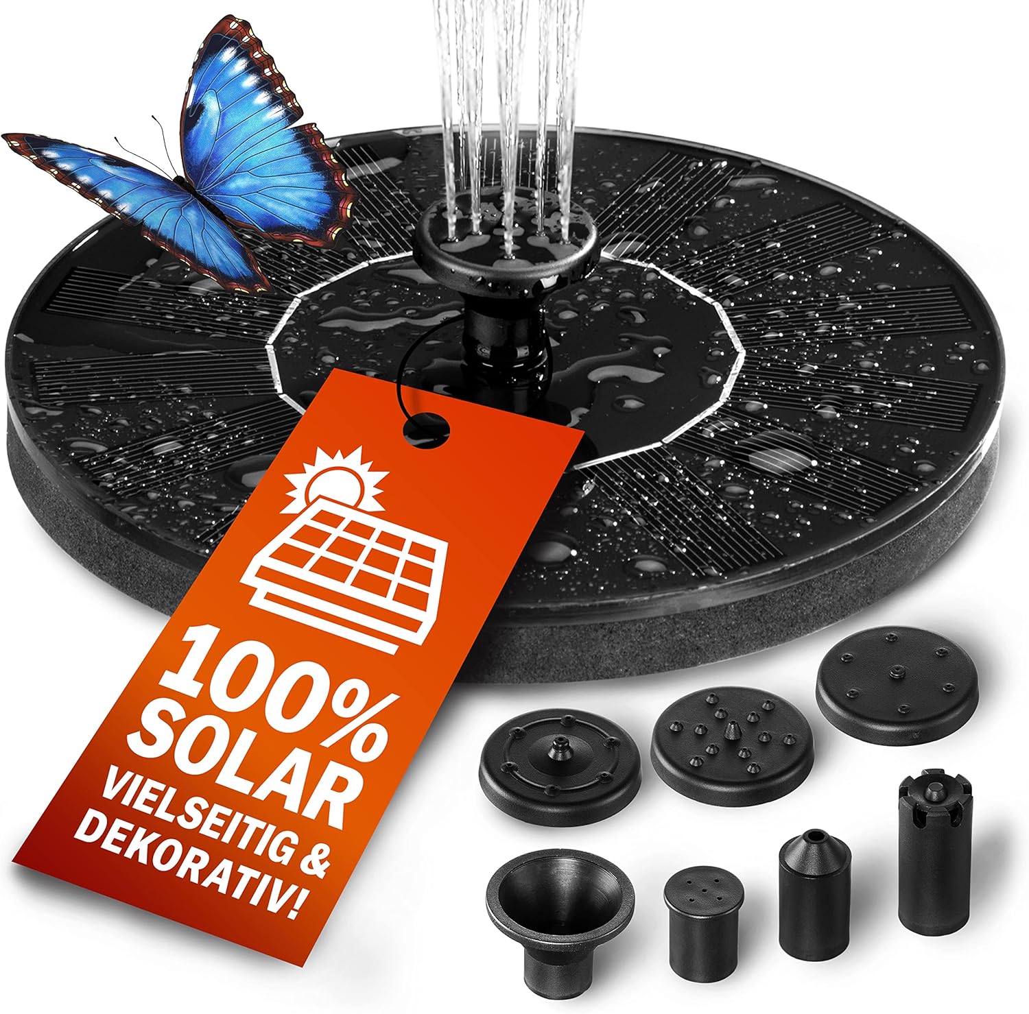 GARDEBRUK® Solar Springbrunnen 7 Effekte 180L/h Solarpanel 160mm 1,4 ...