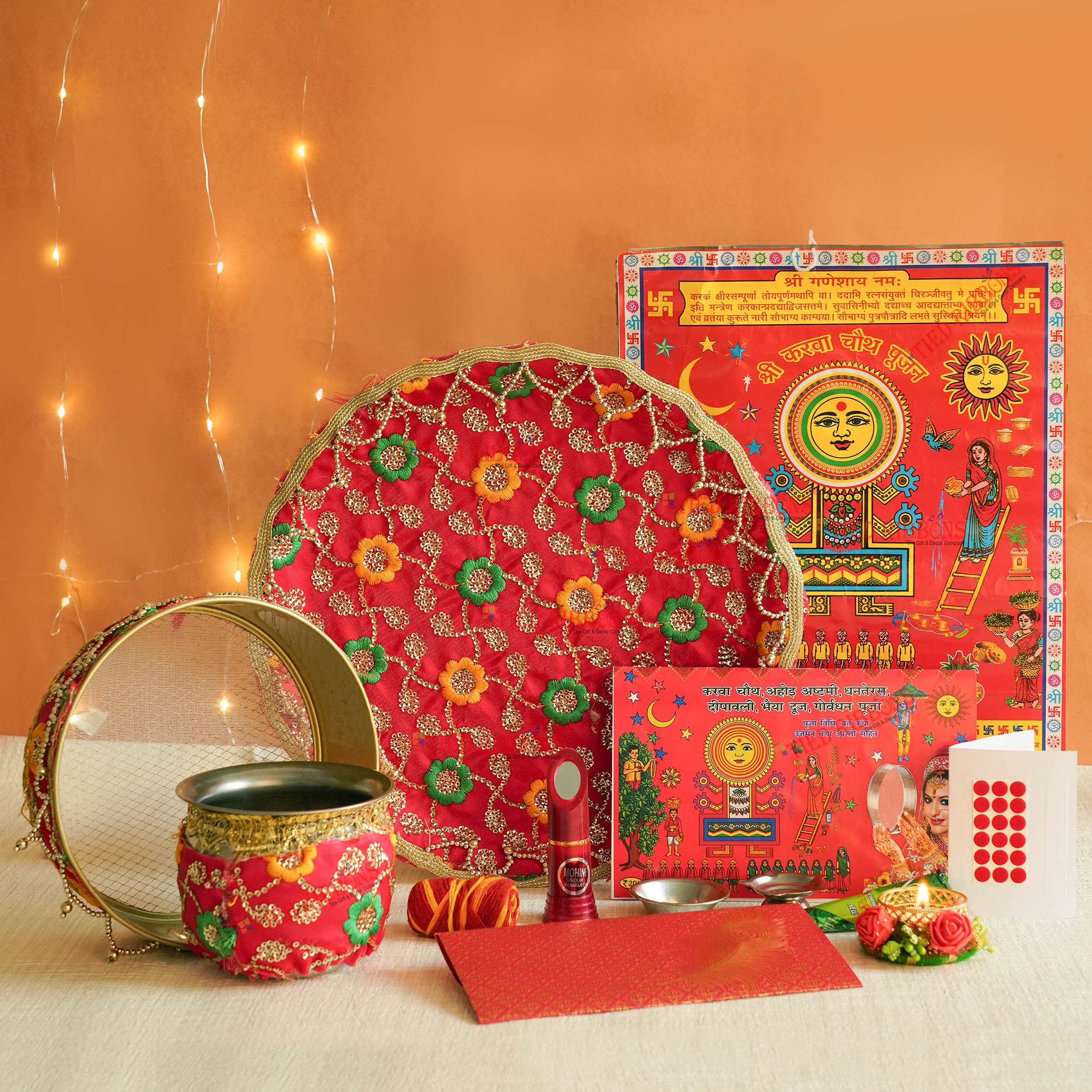 Tied Ribbons Karwa Chauth Pooja Thali Set Combo Decorated Thali ...