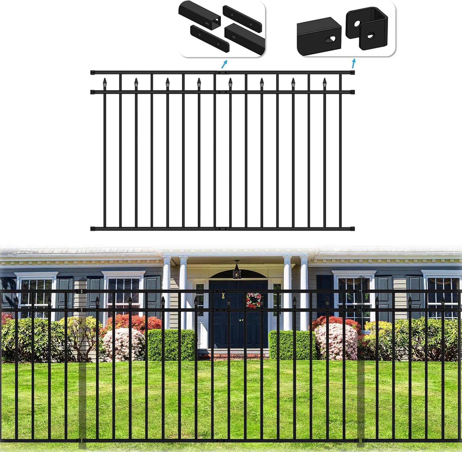 Amazon.com : Heavy-Duty Black Metal Fence Panel, 6.5' W x 4' H, Pre-Fab ...