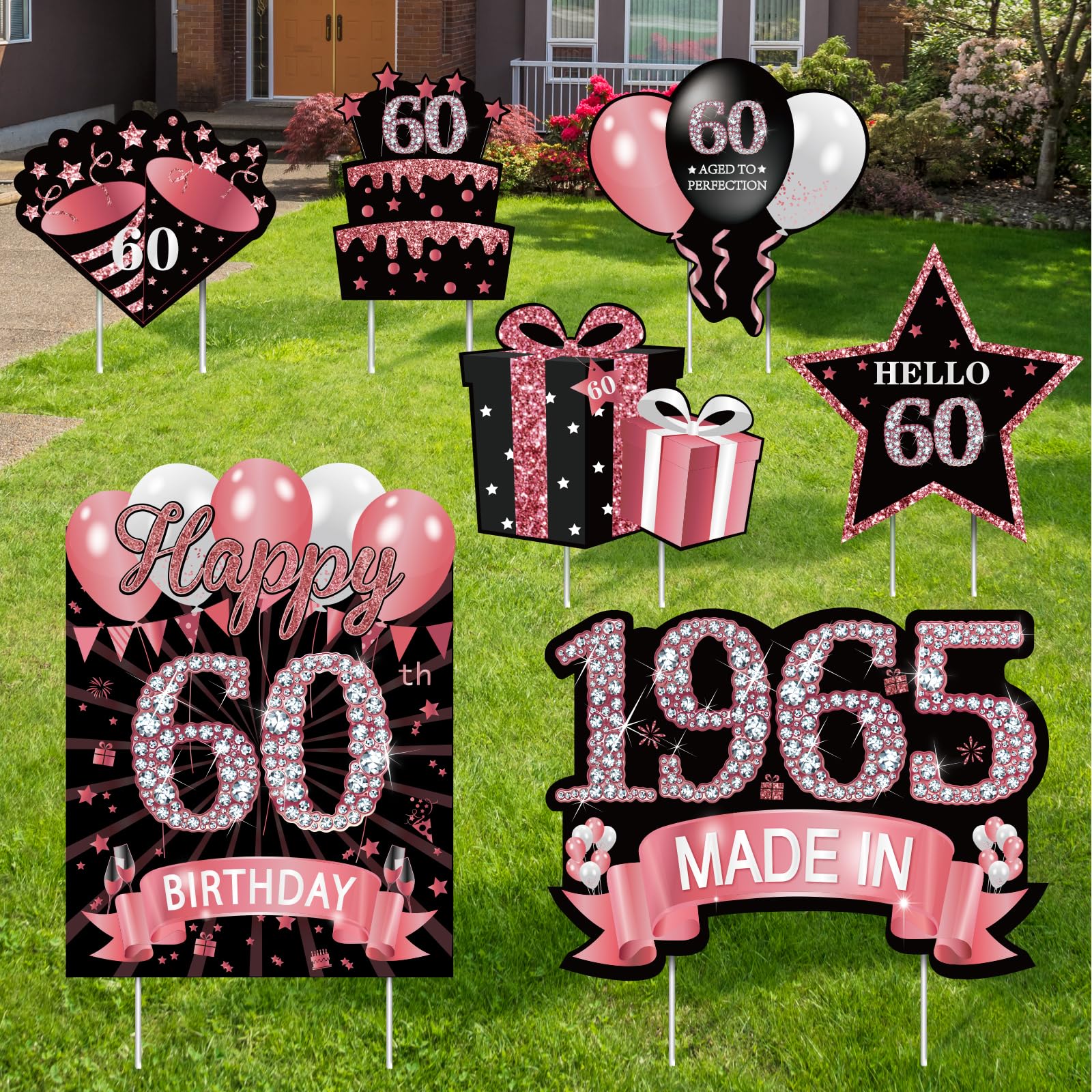 Snapklik.com : 7Pcs Rose Gold 60th Birthday Yard Sign Decorations For ...