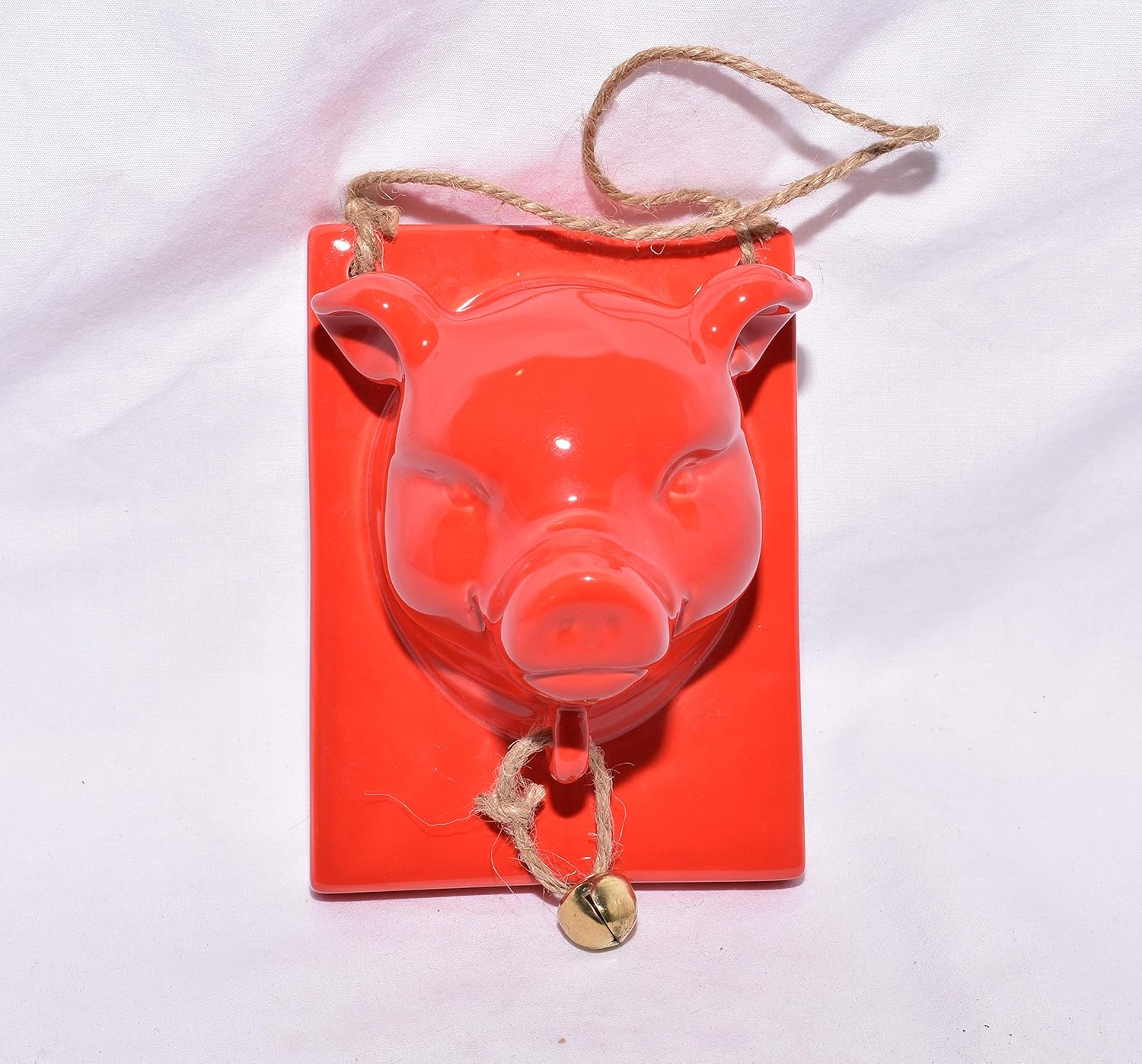 Amazon.com: New Red Pig Piglet with Hanging Bell Wall Hanging Ceraic ...