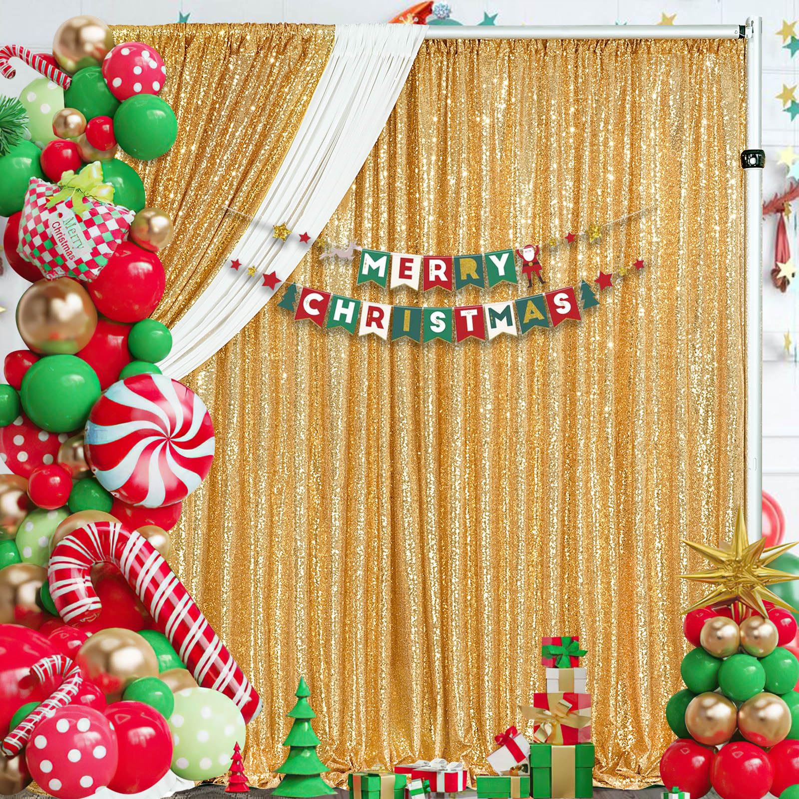 Amazon.com : 8FT x 10FT Sequin Gold Backdrop Curtain: Party Photo ...