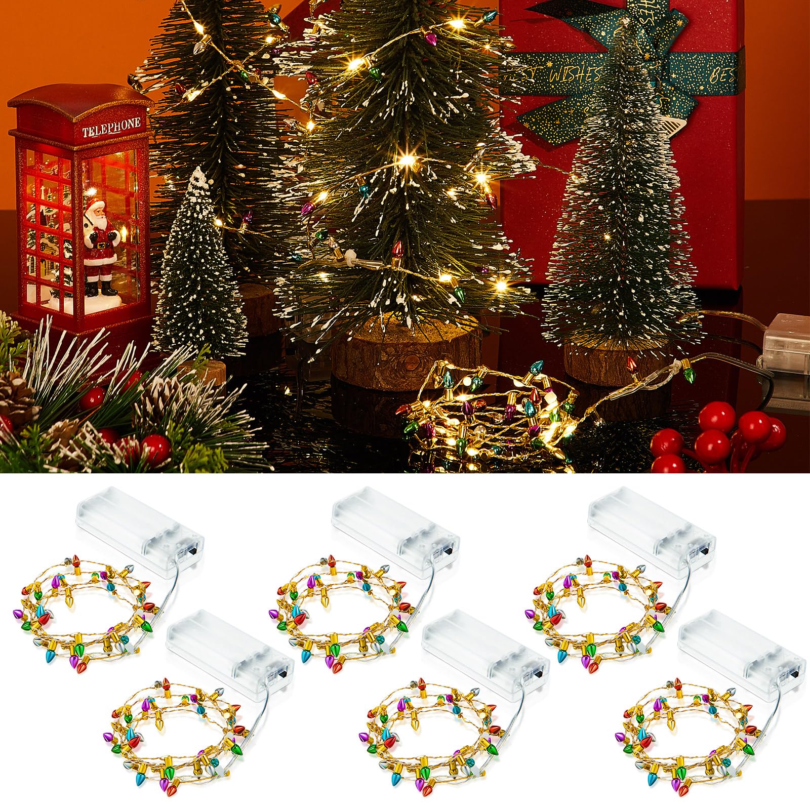 Amazon.com: Tuanse 6 Pcs 3.3 ft Mini Christmas Lights Battery Operated ...