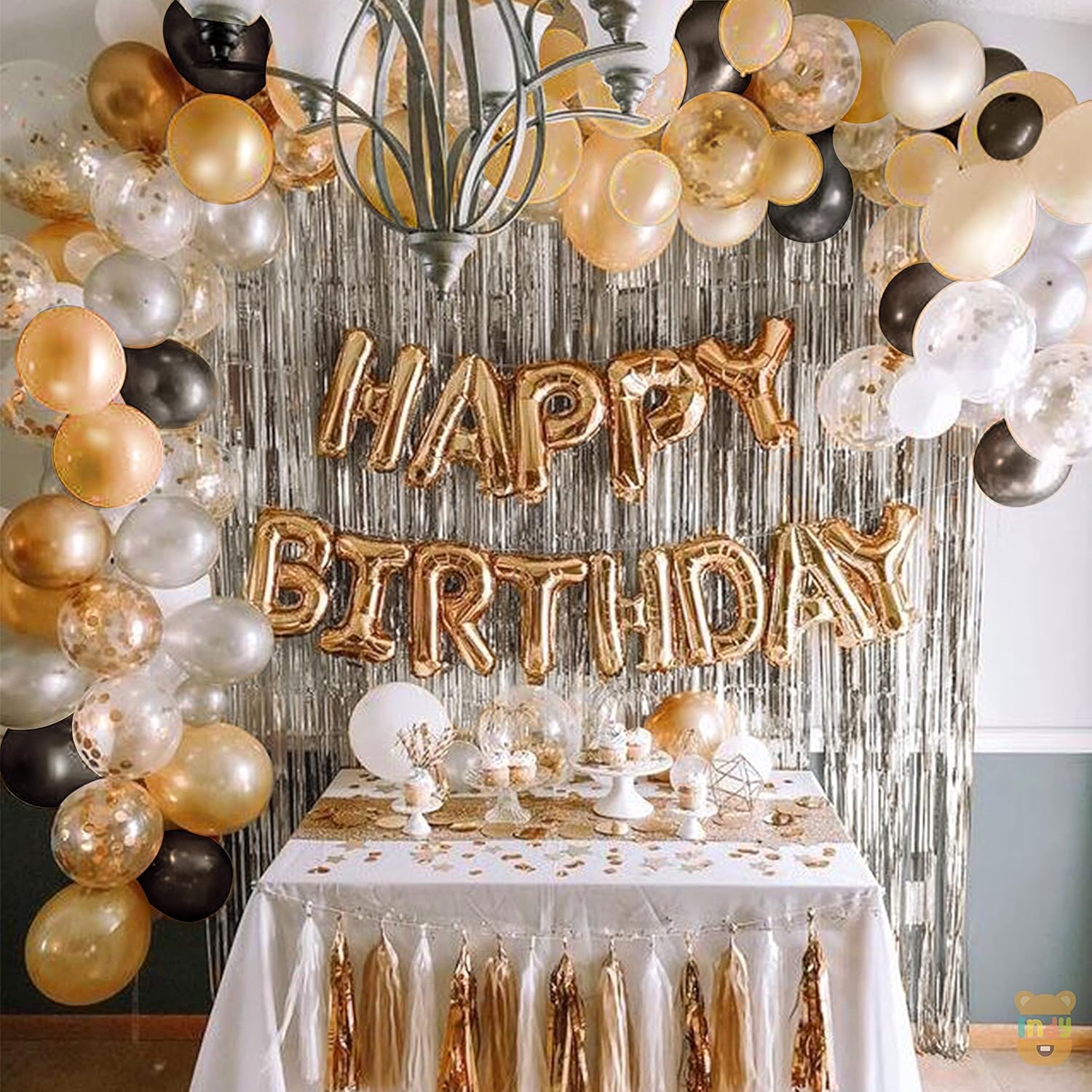 Just Party Set of 50 Pcs Happy Birthday Decoration Kit Combo - Gold ...