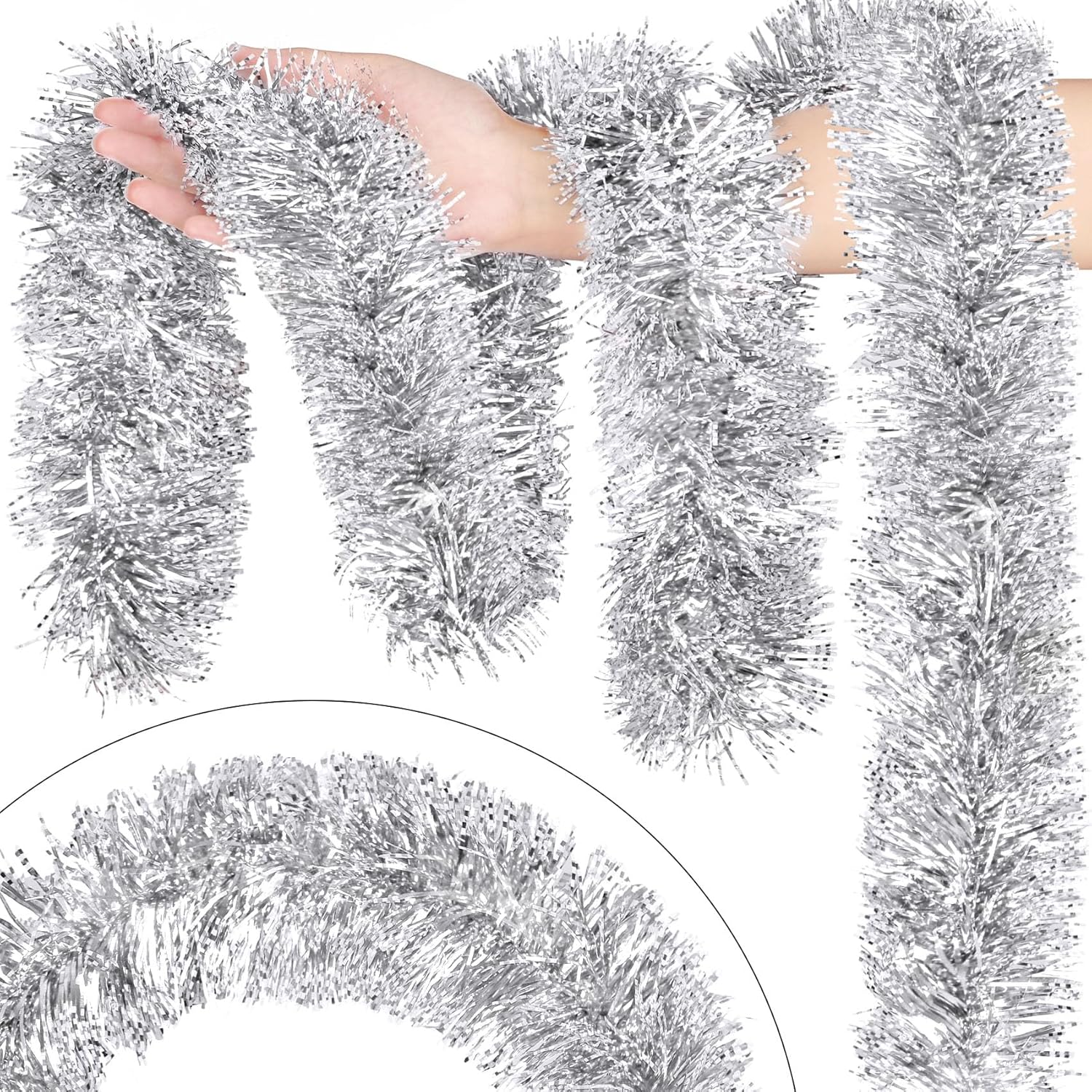 Amazon.com: 59FT Silver Tinsel Garland, Christmas Metallic Twist Shiny ...